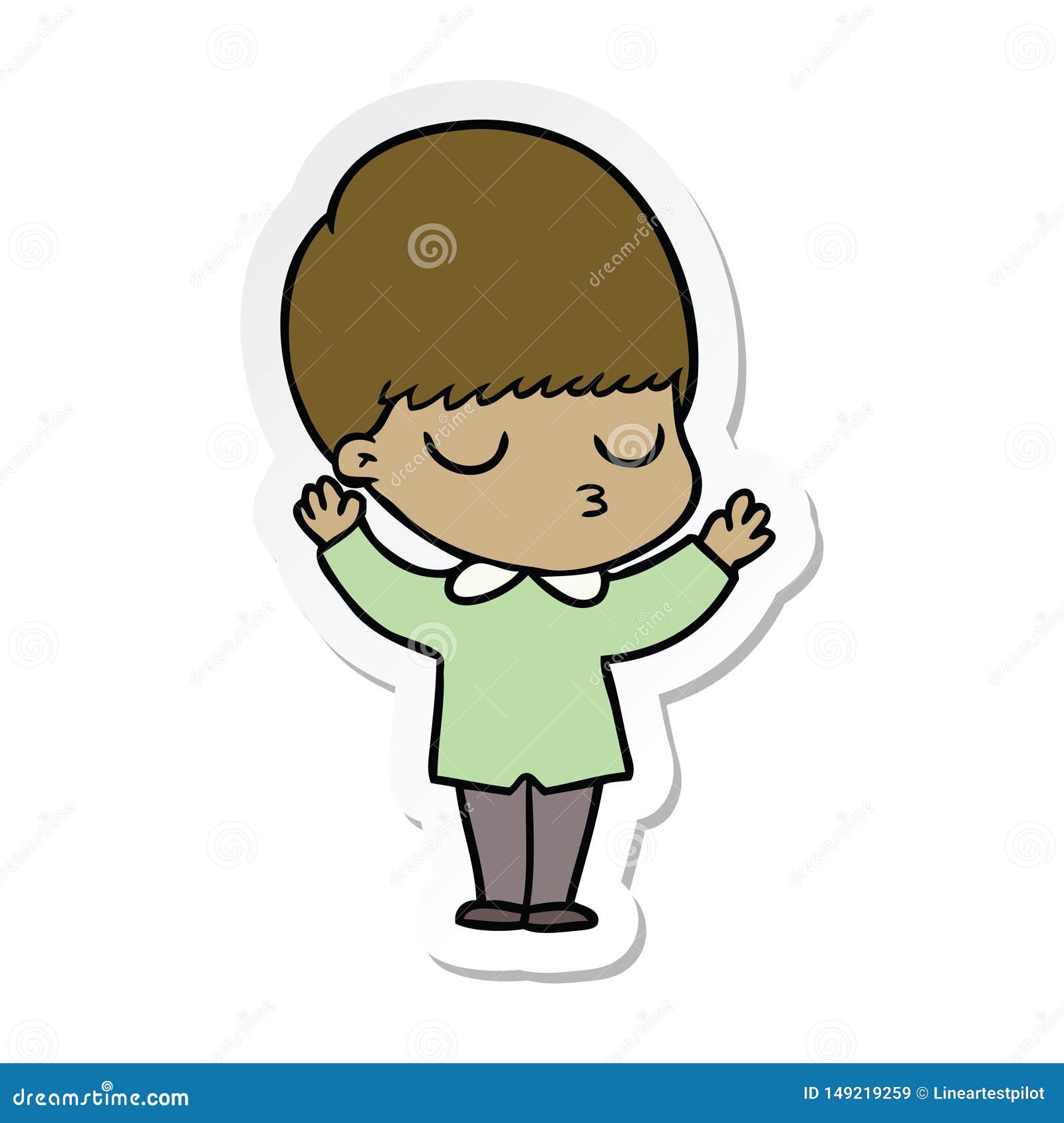 Sticker of a Cartoon Calm Boy Stock Vector - Illustration of confident ...