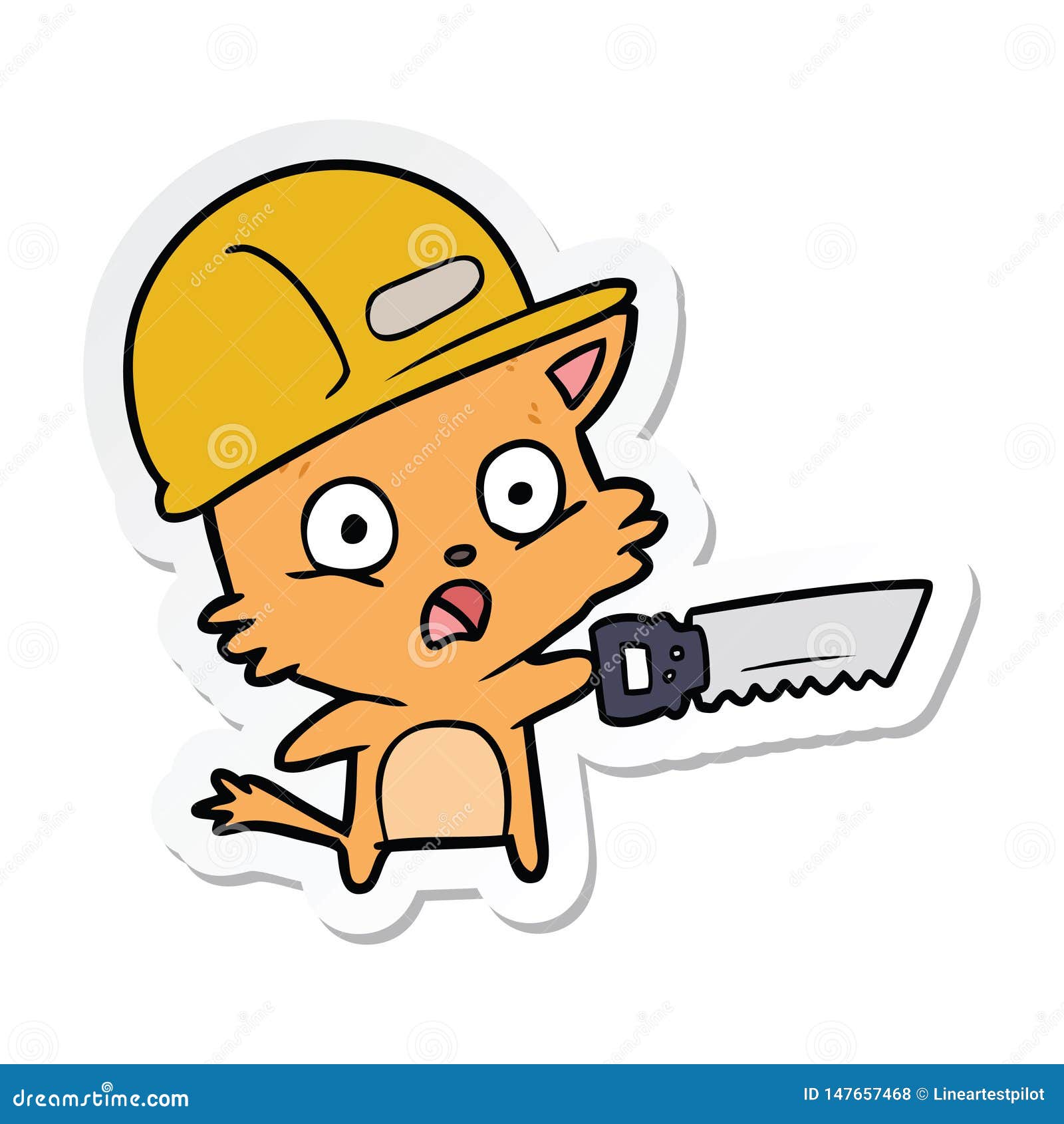 Sticker of a Cartoon Cat Builder Stock Vector - Illustration of funny ...