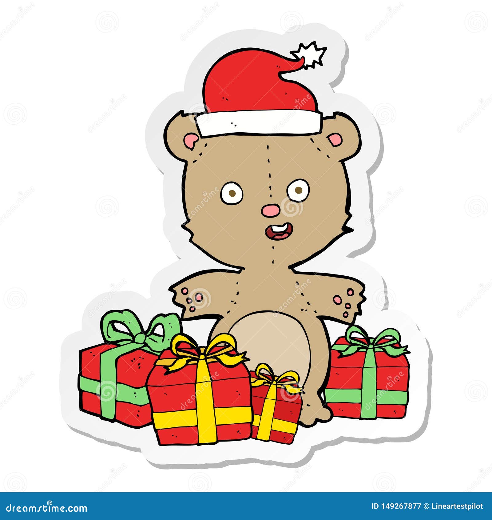 Sticker of a Cartoon Christmas Teddy Bear Stock Vector - Illustration ...