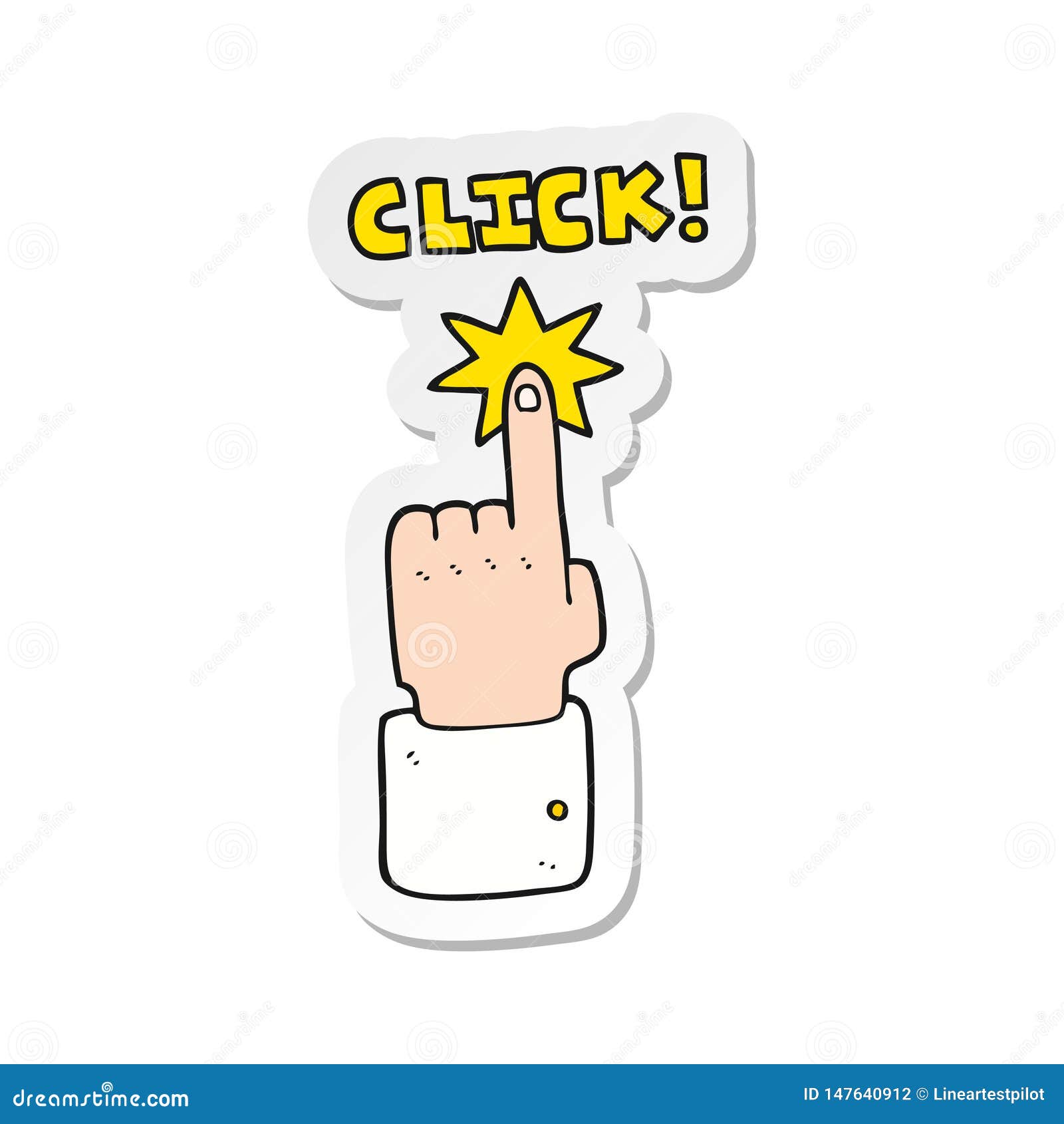 Sticker of a Cartoon Click Sign with Finger Stock Vector - Illustration ...