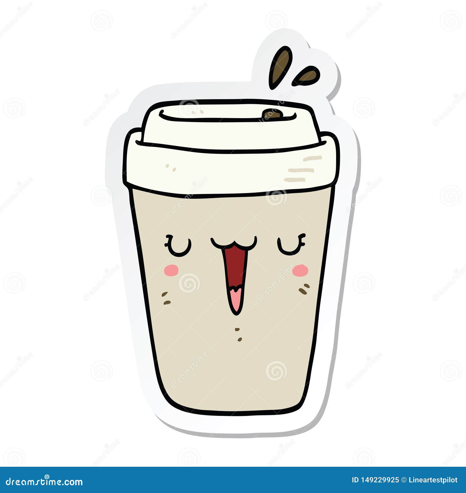 Coffee Cup Food Cute Cartoon Sticker Stick Icon Decal Label Drawing ...