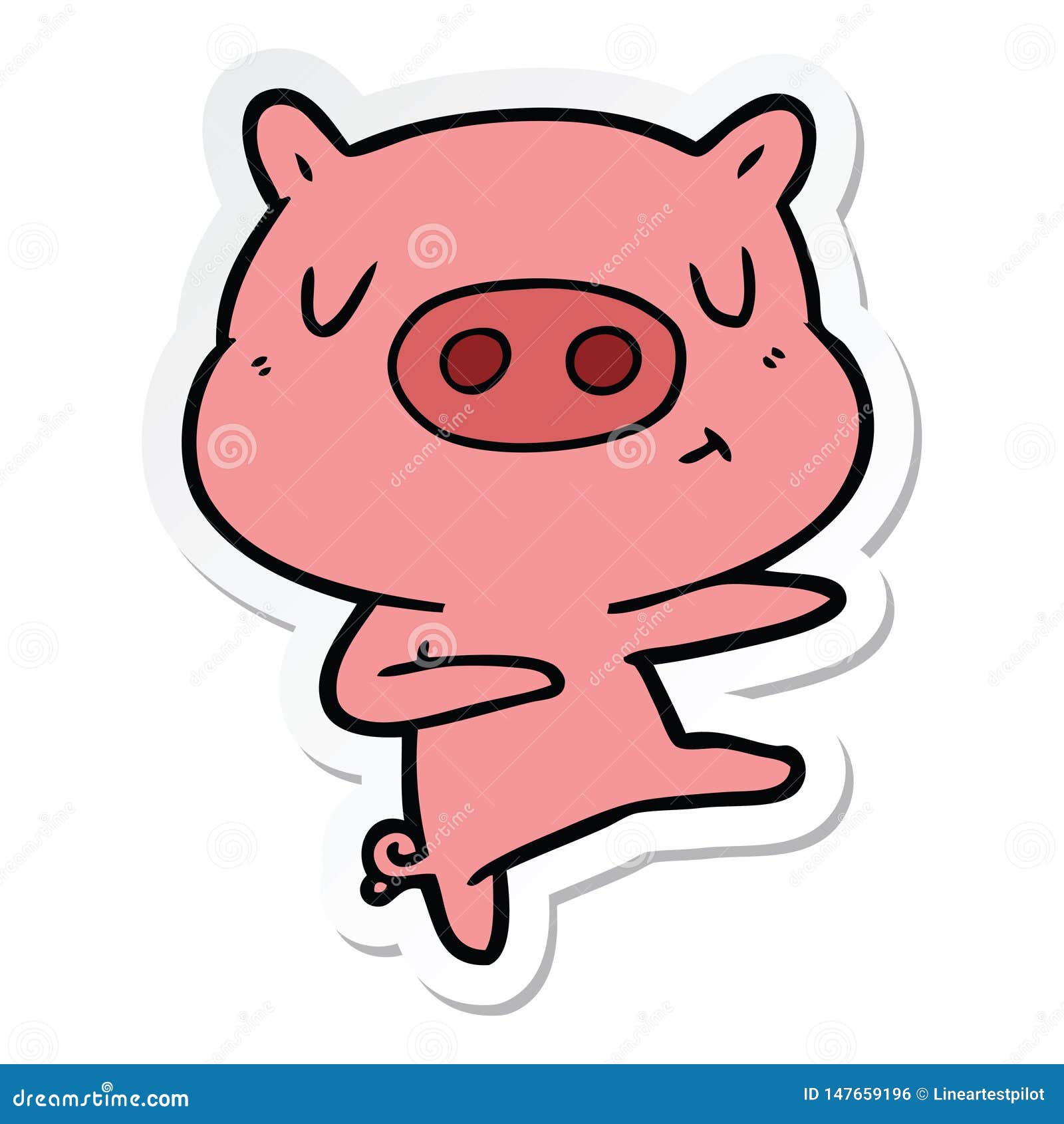 Sticker of a Cartoon Content Pig Dancing Stock Vector - Illustration of ...