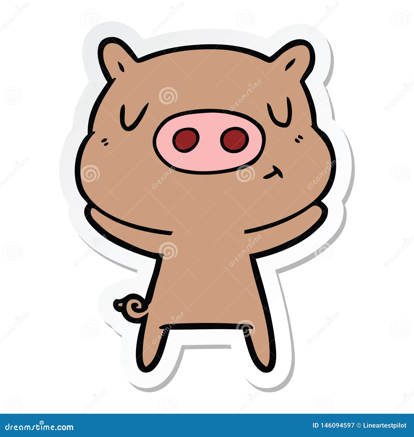 Sticker of a Cartoon Content Pig Stock Vector - Illustration of funny ...