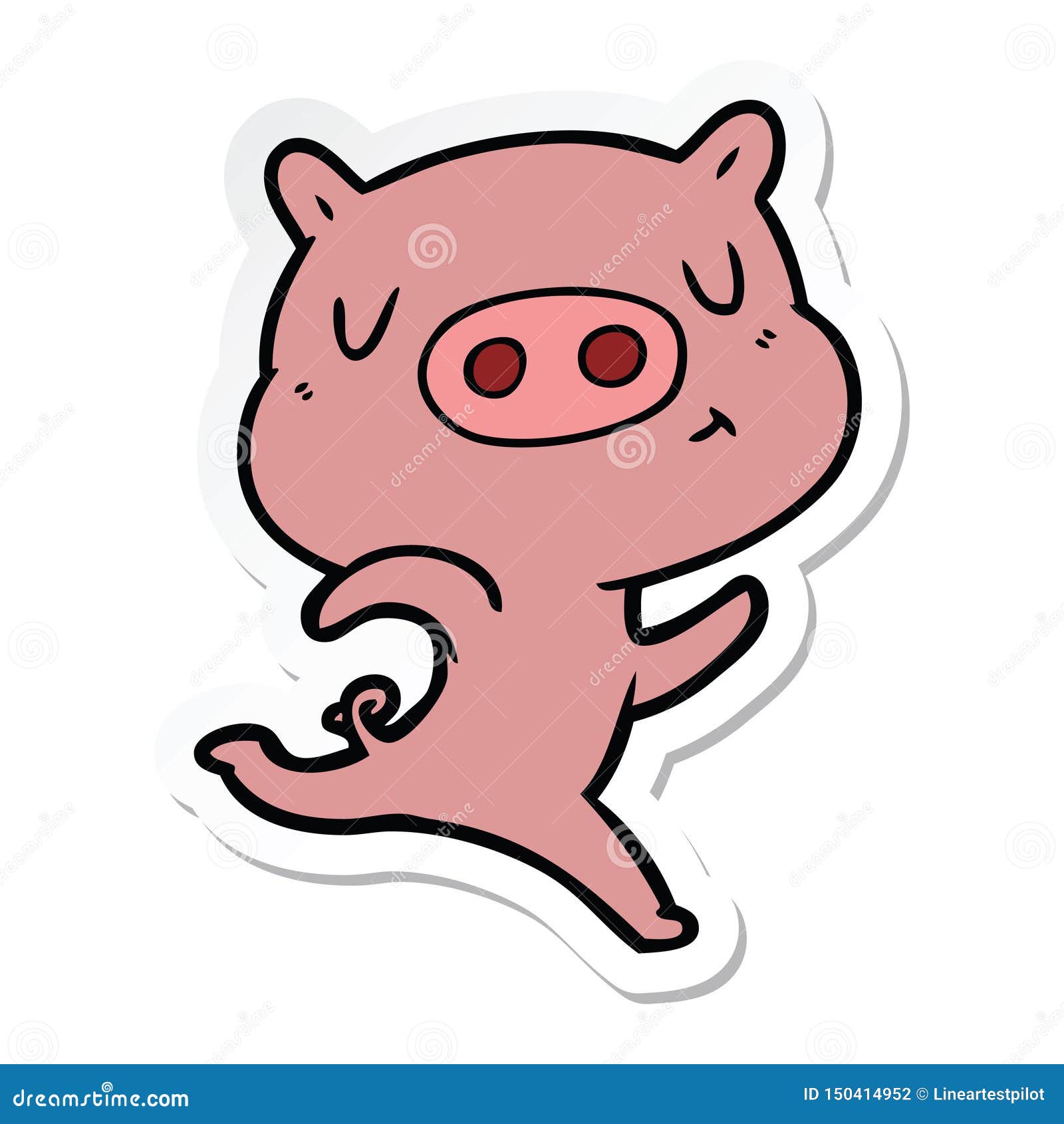 Sticker of a Cartoon Content Pig Running Stock Vector - Illustration of ...