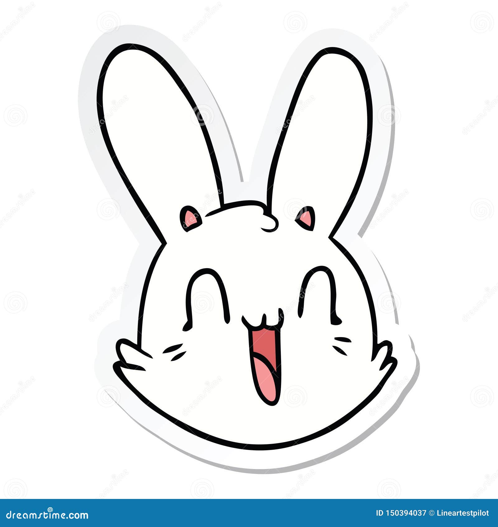 Sticker of a Cartoon Crazy Happy Bunny Face Stock Vector - Illustration ...