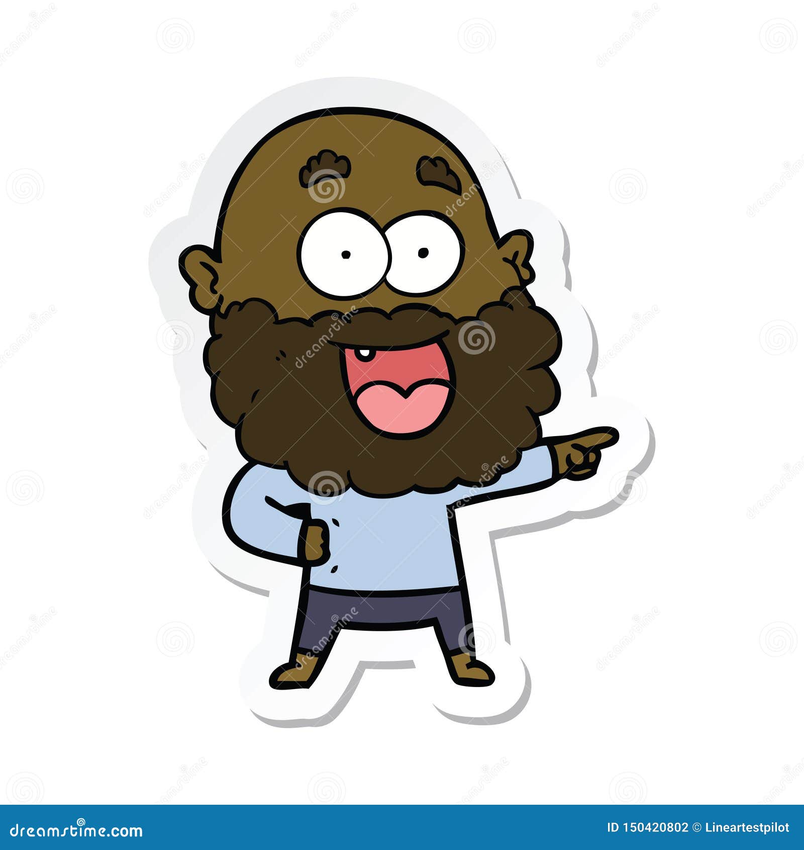 Sticker of a Cartoon Crazy Happy Man with Beard Stock Vector ...