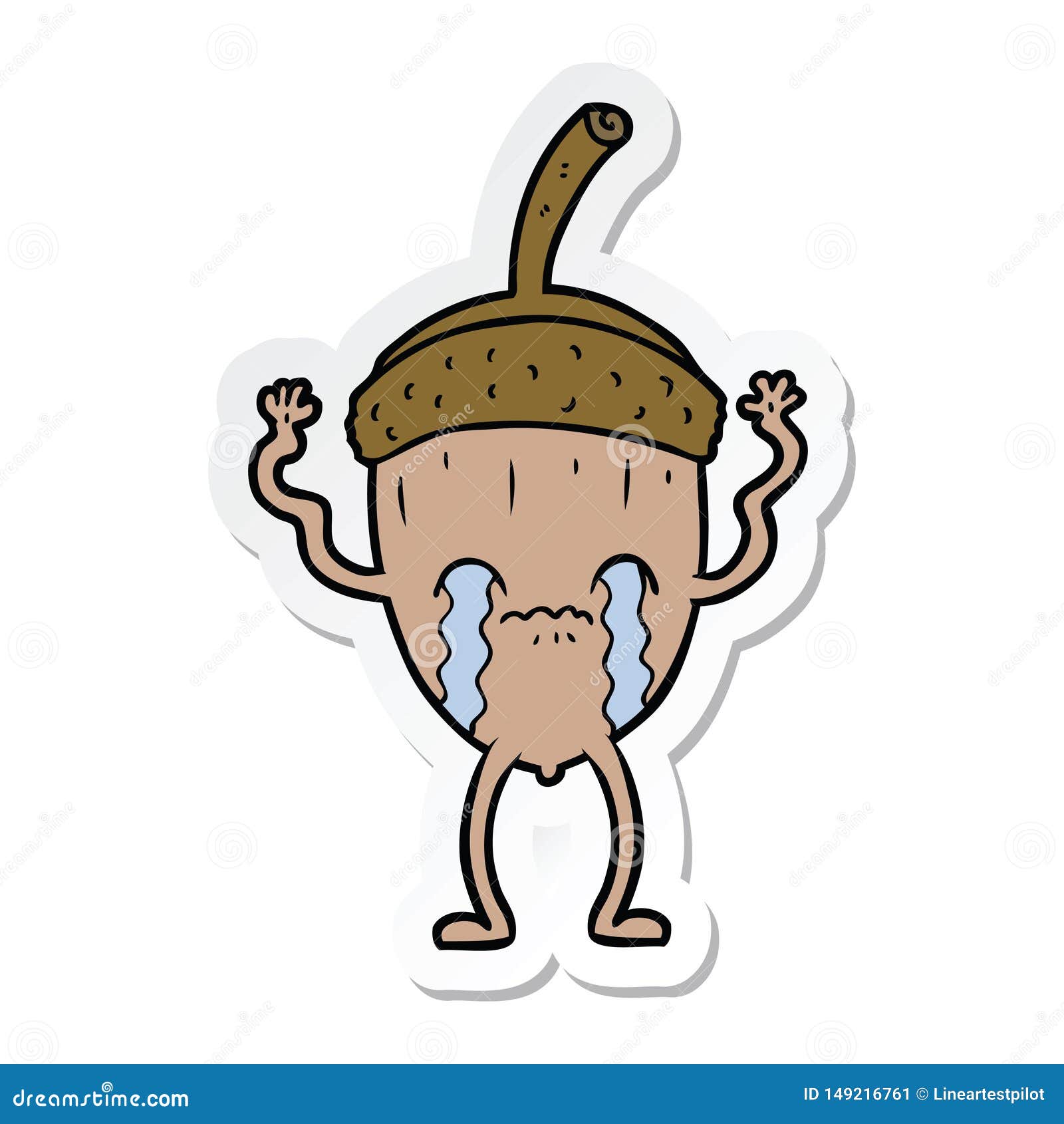 Sticker of a Cartoon Crying Acorn Stock Vector - Illustration of funny ...