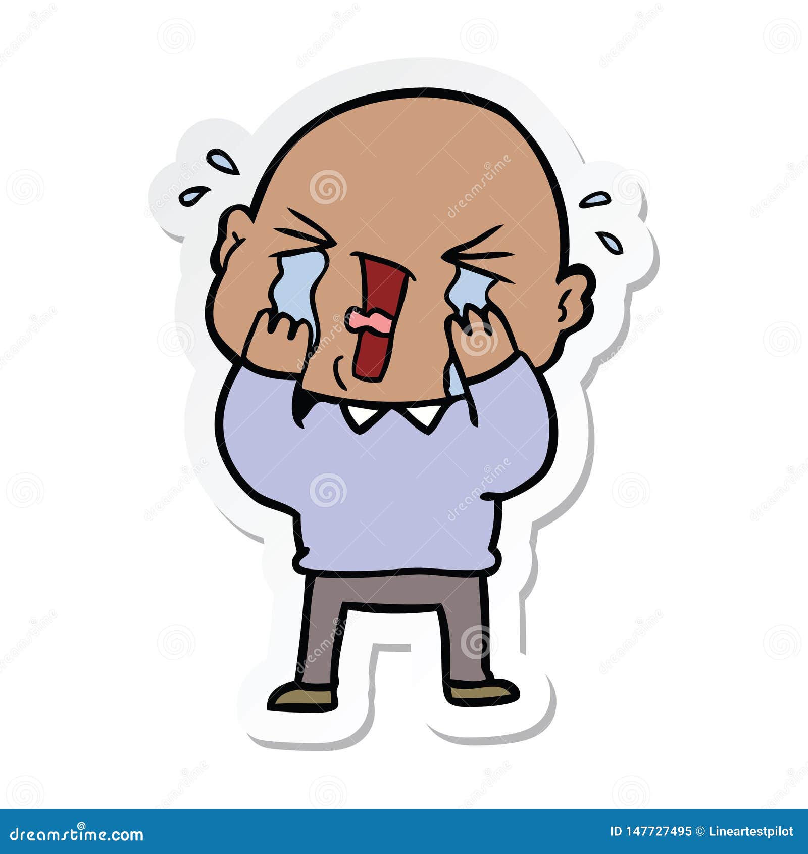 Sticker of a Cartoon Crying Bald Man Stock Vector - Illustration of ...