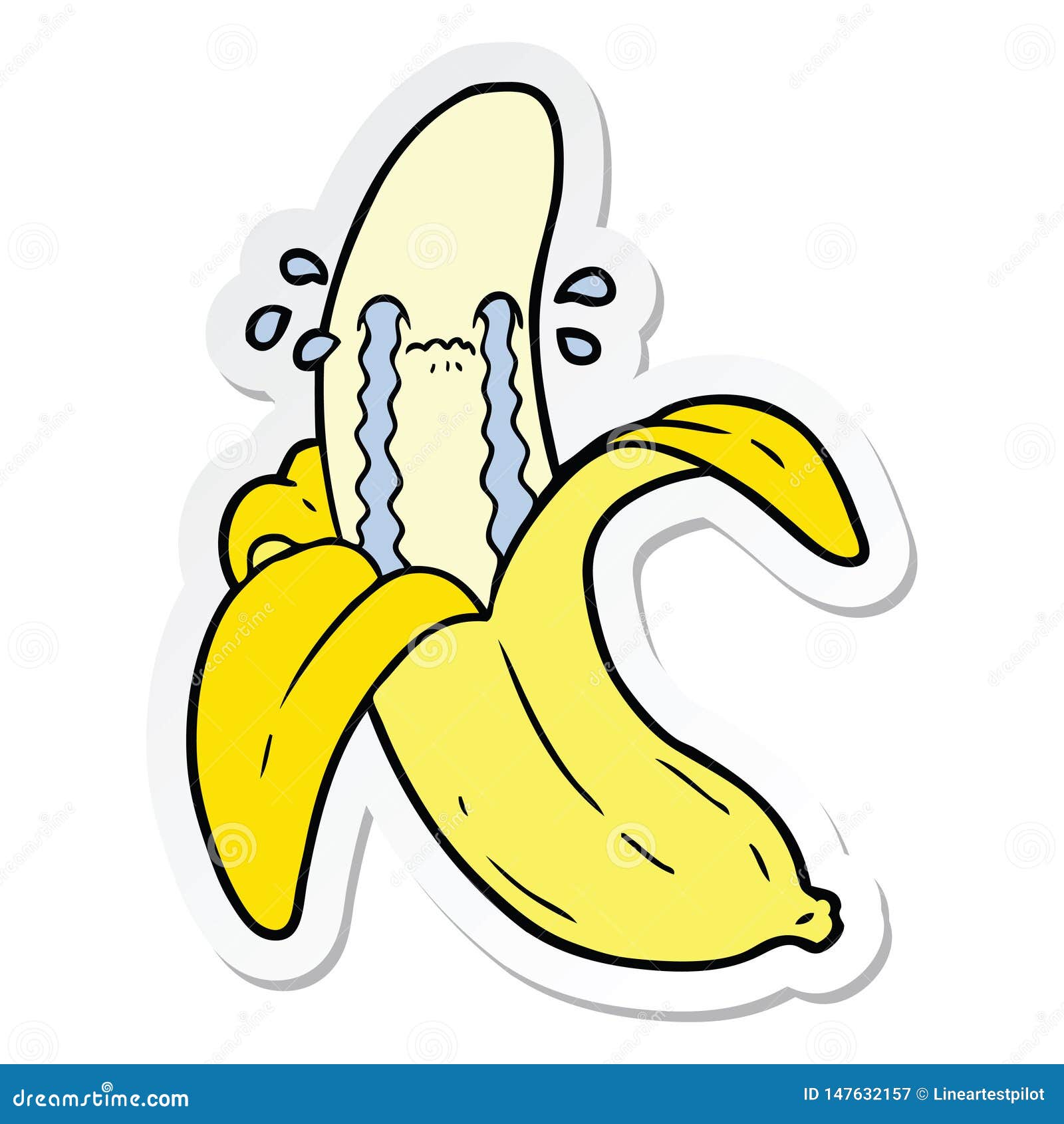 Sticker of a Cartoon Crying Banana Stock Vector - Illustration of retro ...