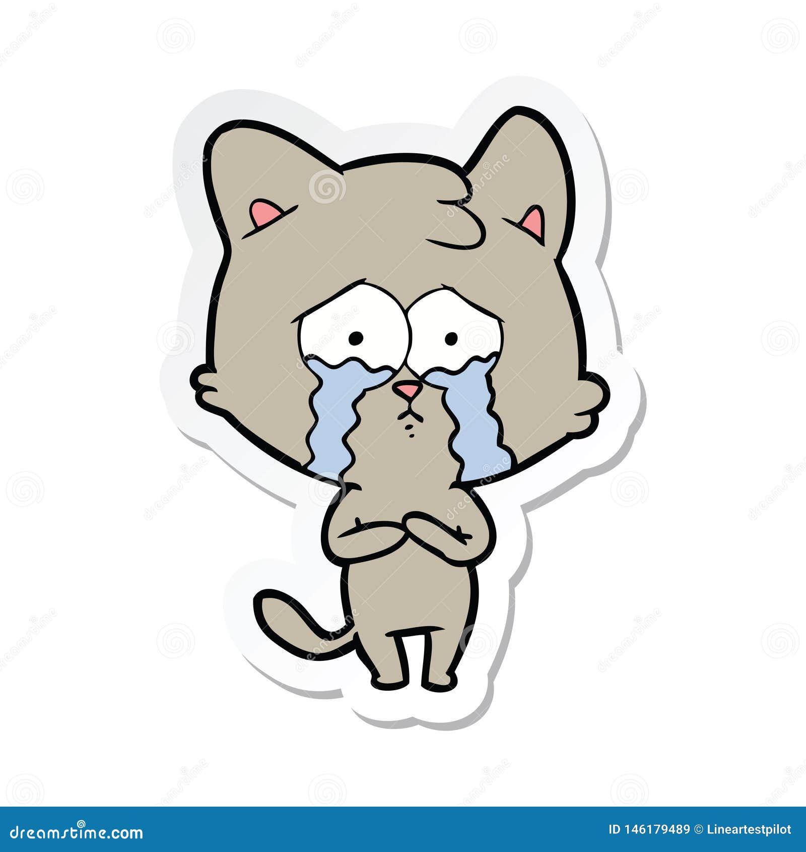 Sticker of a Cartoon Crying Cat Stock Vector - Illustration of artwork ...