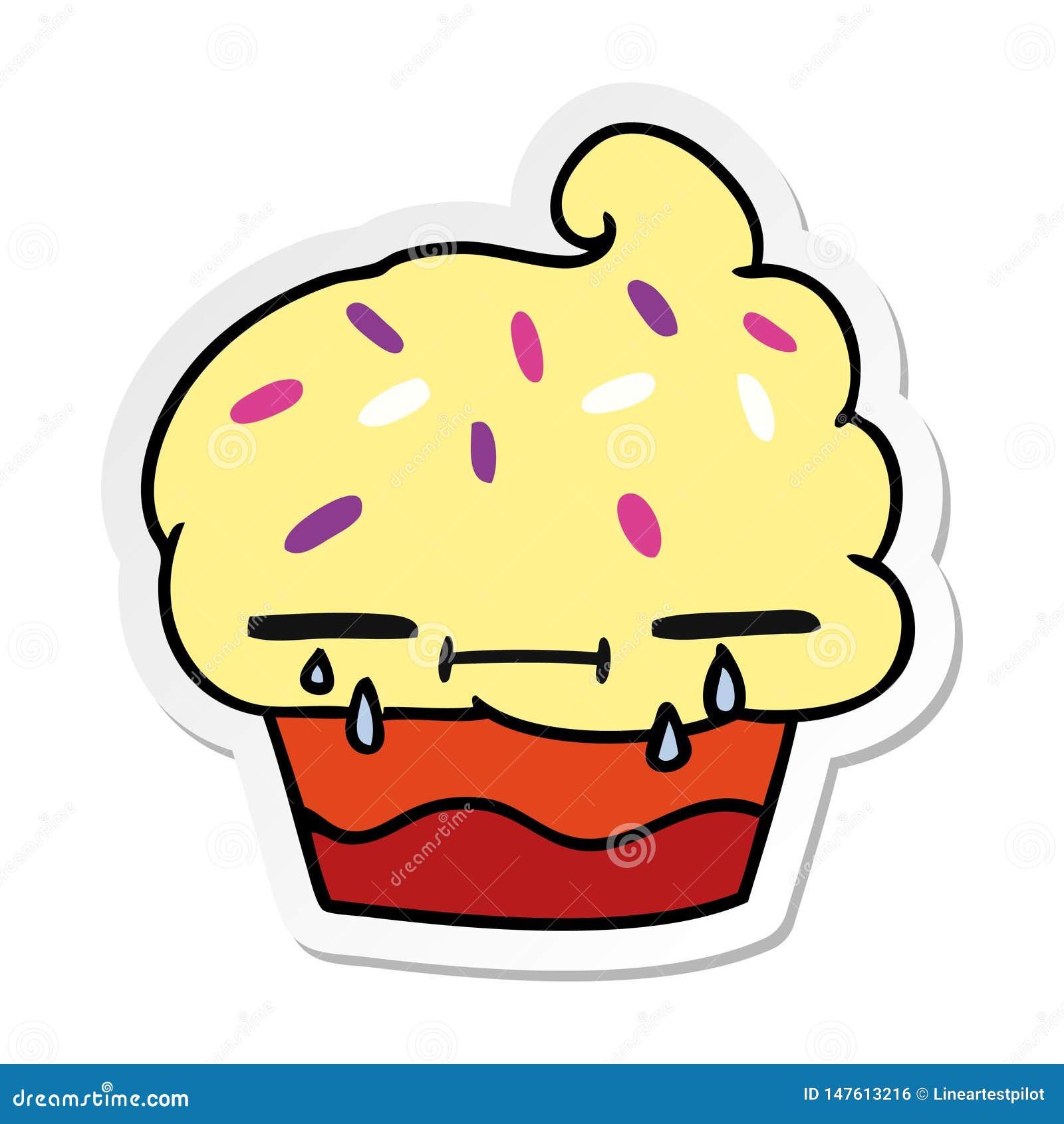 Sticker Cartoon of a Crying Cupcake Stock Vector - Illustration of ...