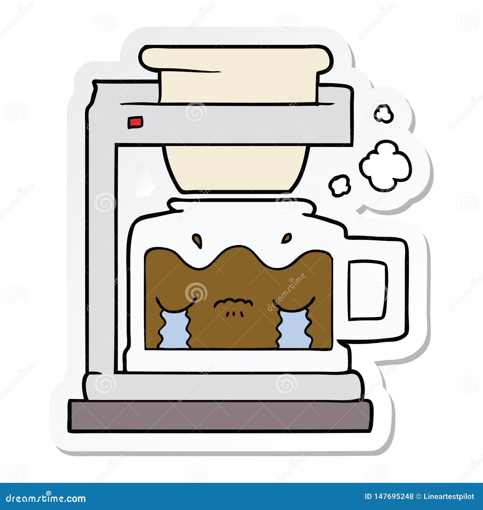 Sticker of a Cartoon Crying Filter Coffee Machine Stock Vector ...