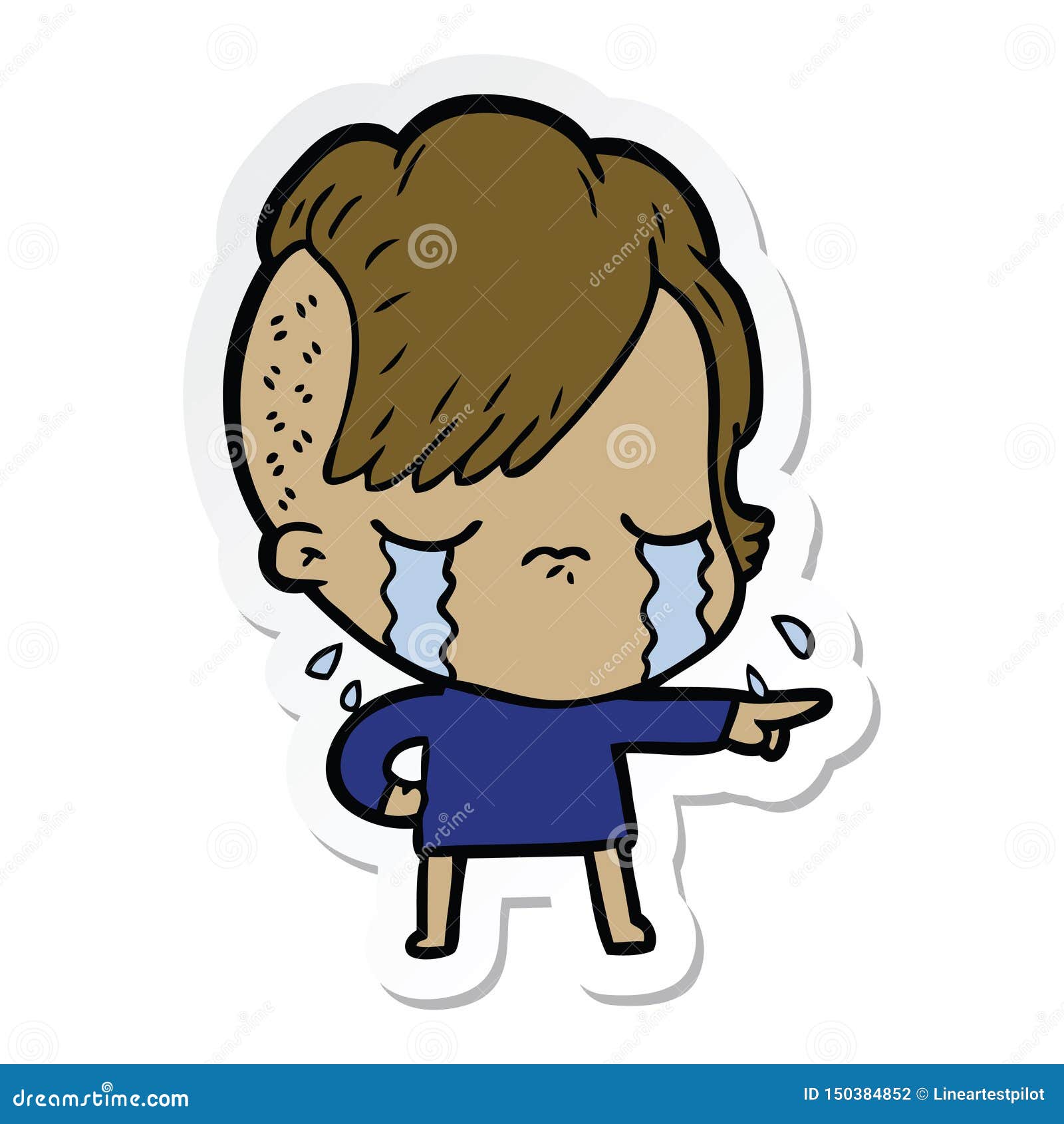 Sticker of a Cartoon Crying Girl Accusing Stock Vector - Illustration ...