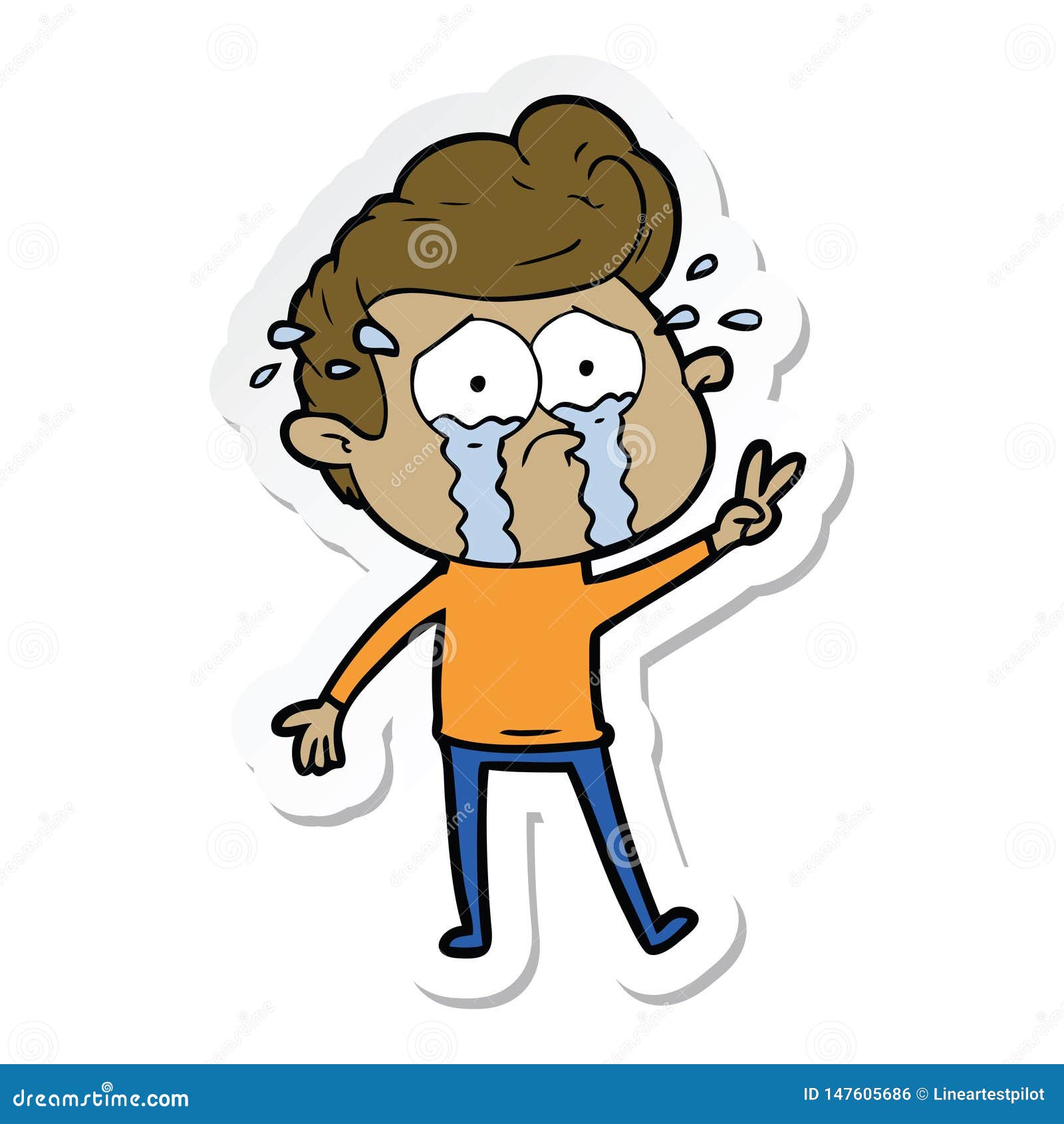 Sticker of a Cartoon Crying Man Stock Vector - Illustration of label ...