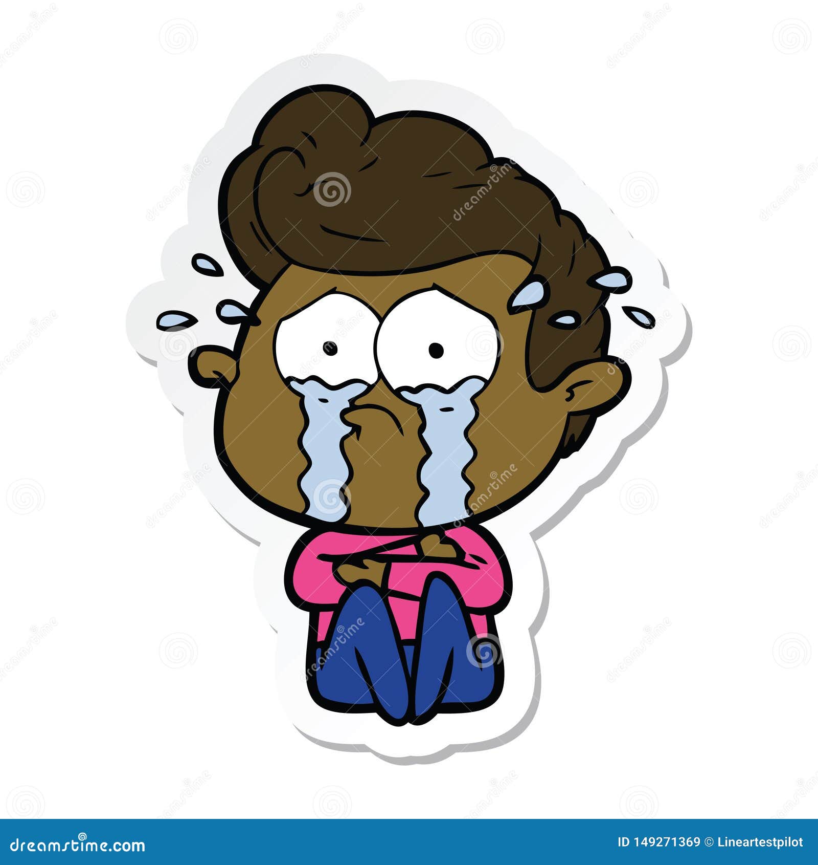 Sticker of a Cartoon Crying Man Stock Vector - Illustration of artwork ...