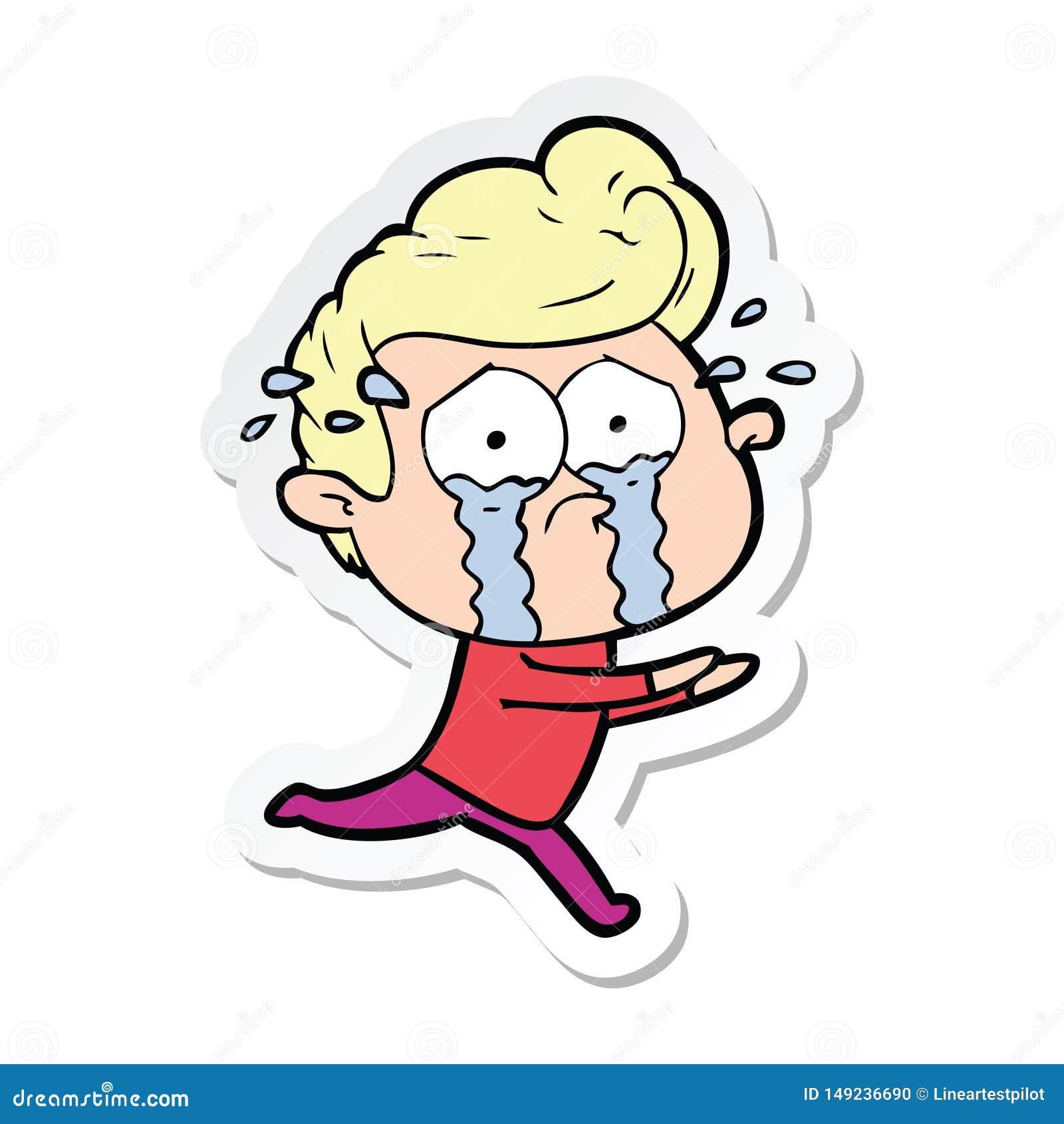 Sticker of a Cartoon Crying Man Running Stock Vector - Illustration of ...