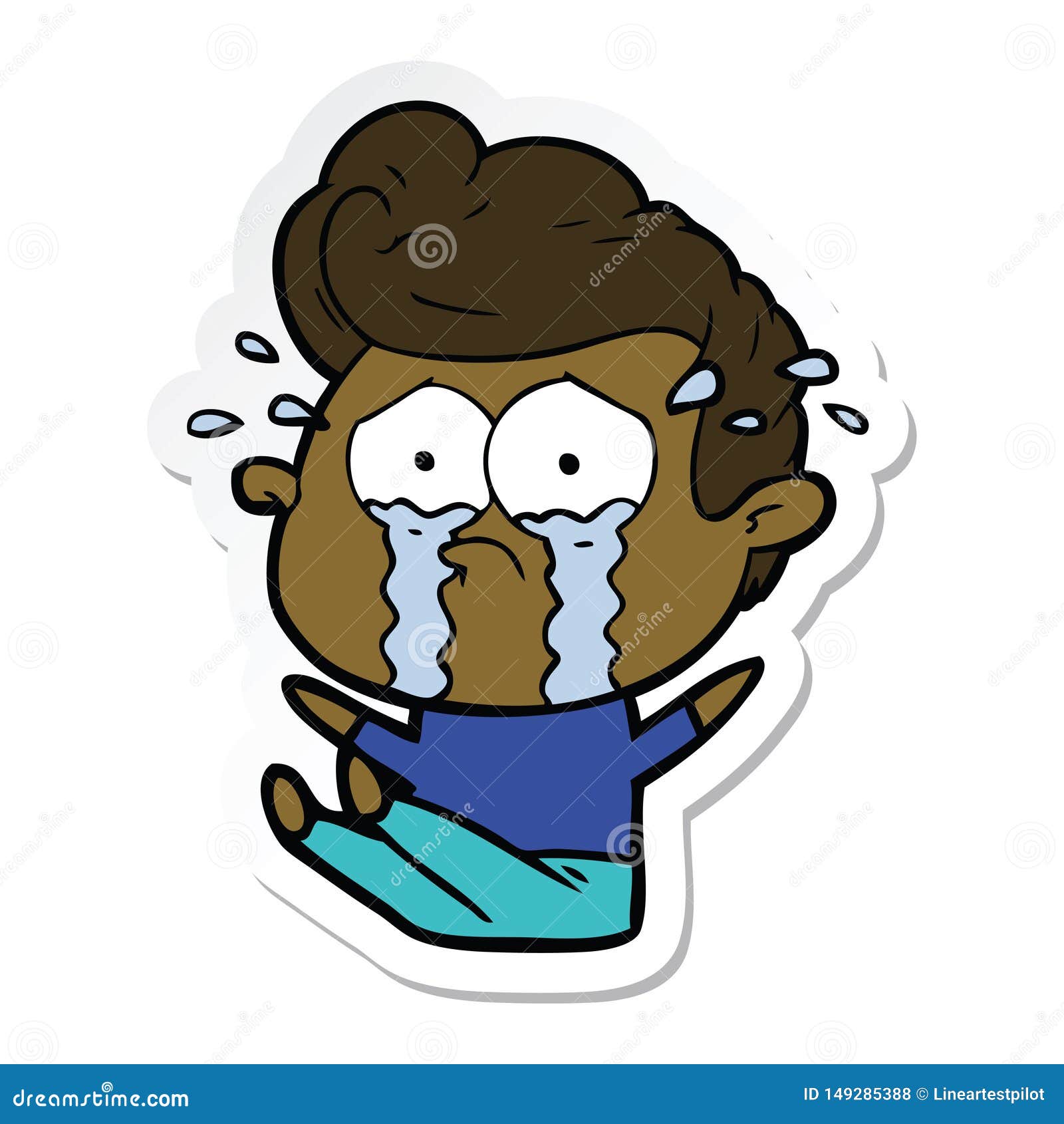 Sticker of a Cartoon Crying Man Sat on Floor Stock Vector ...
