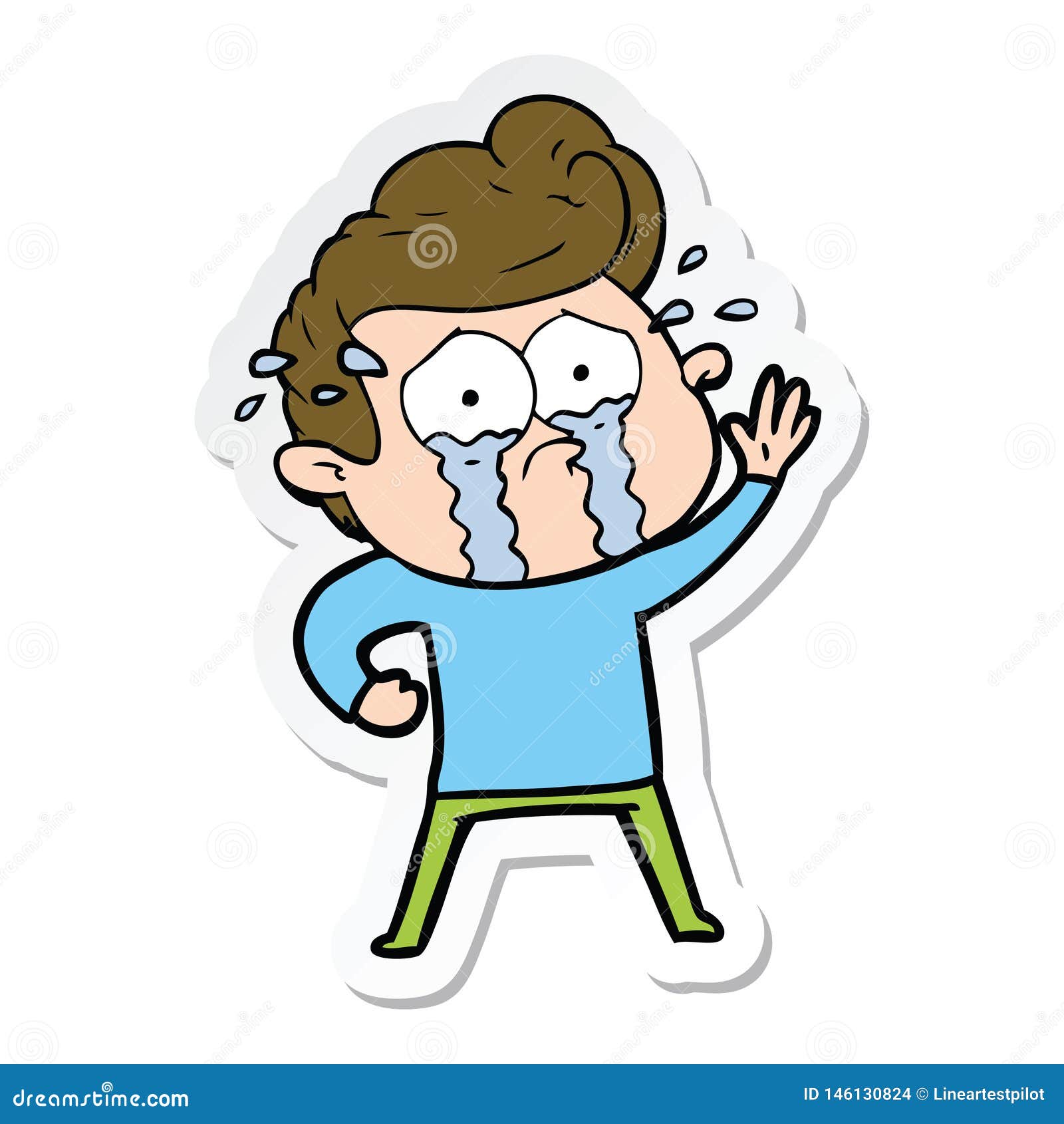 Sticker of a Cartoon Crying Man Waving Stock Vector - Illustration of ...