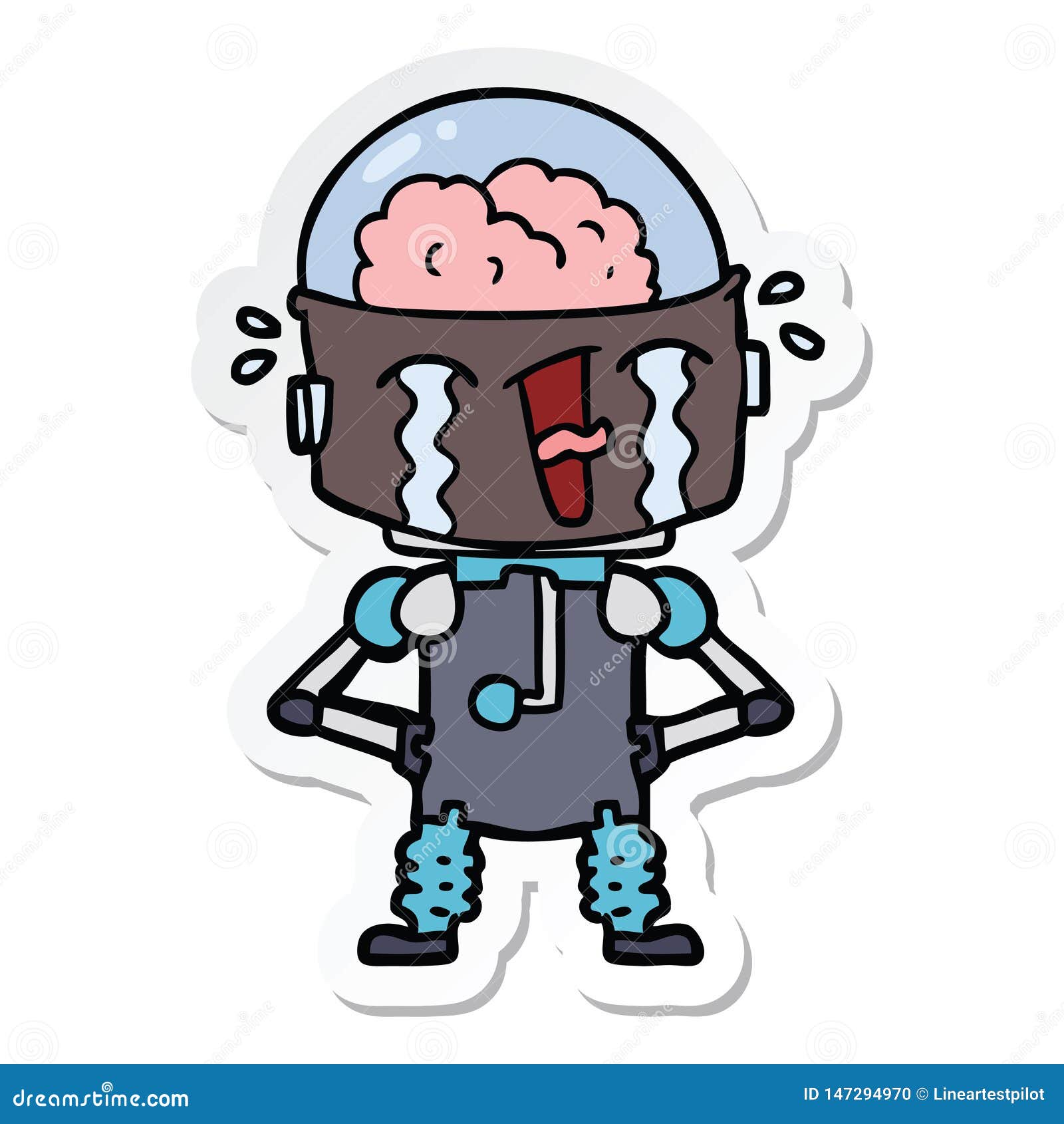 Sticker of a Cartoon Crying Robot Stock Illustration - Illustration of ...