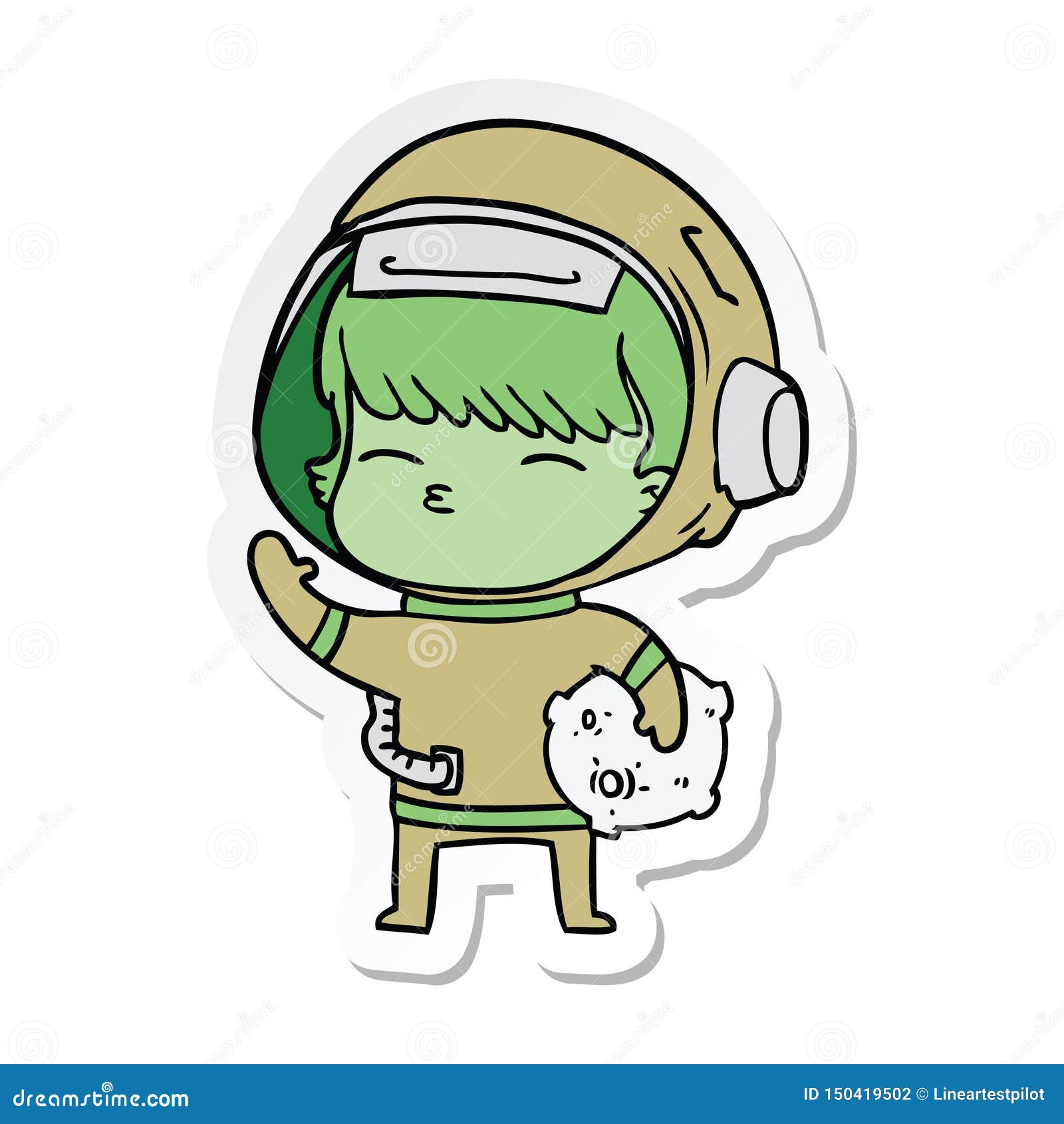 Sticker of a Cartoon Curious Astronaut Carrying Space Rock Stock Vector ...