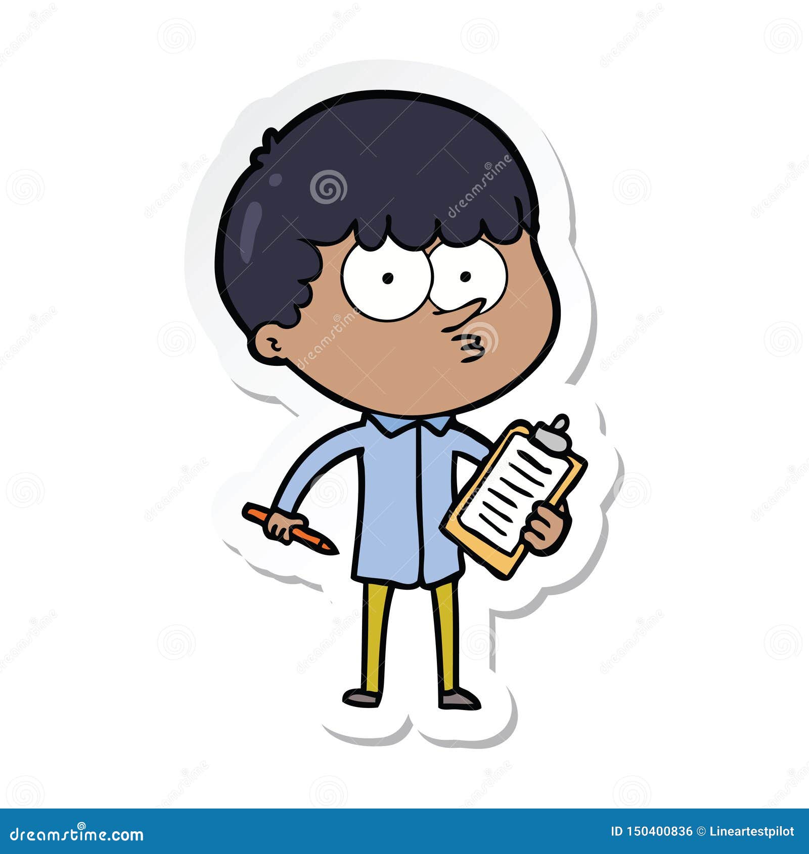 Sticker of a Cartoon Curious Boy Taking Notes Stock Vector ...