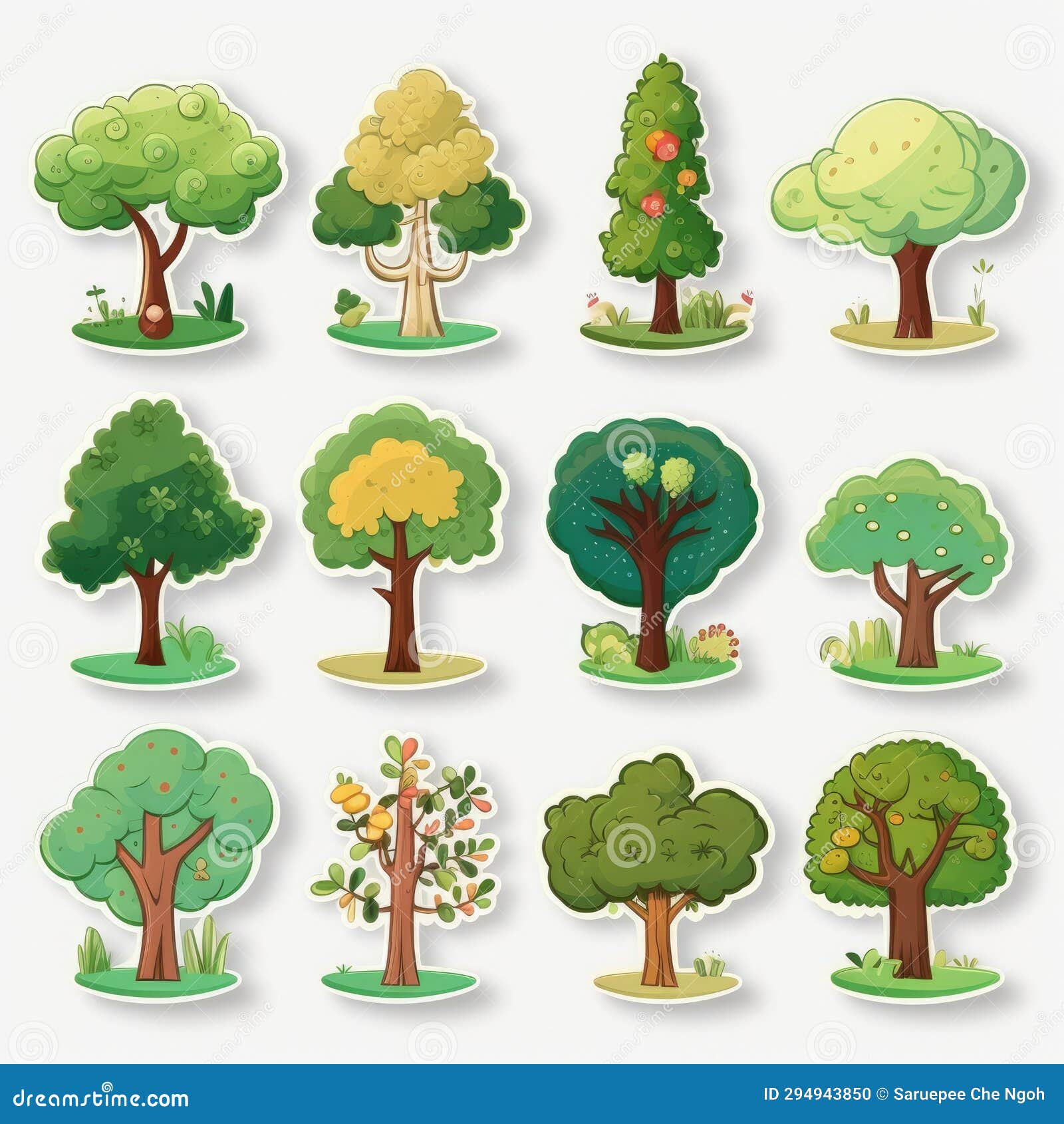 Sticker Cartoon Cute Tree. AI Generative Stock Illustration ...