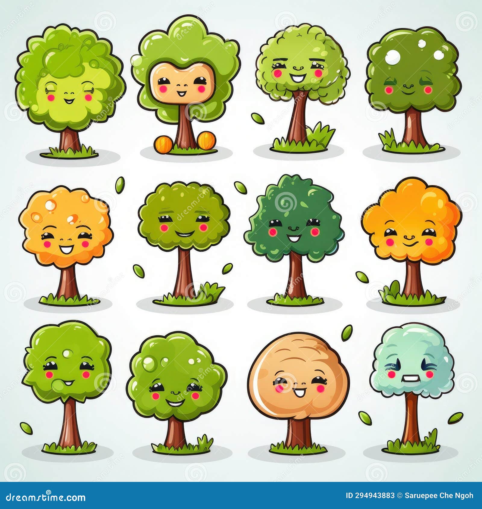Sticker Cartoon Cute Tree. AI Generative Stock Illustration ...