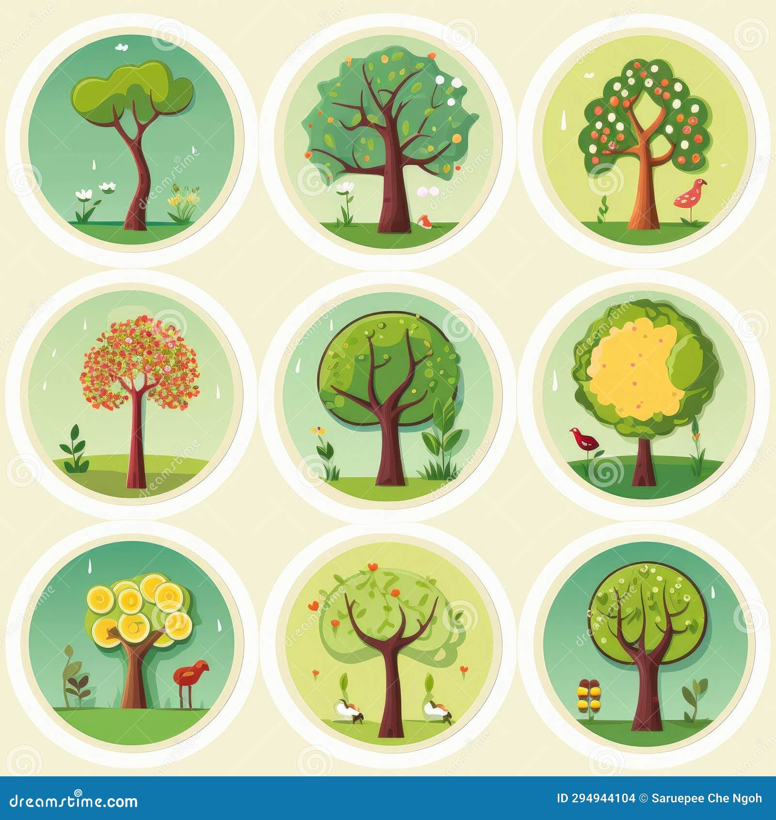 Sticker Cartoon Cute Tree. AI Generative Stock Illustration ...