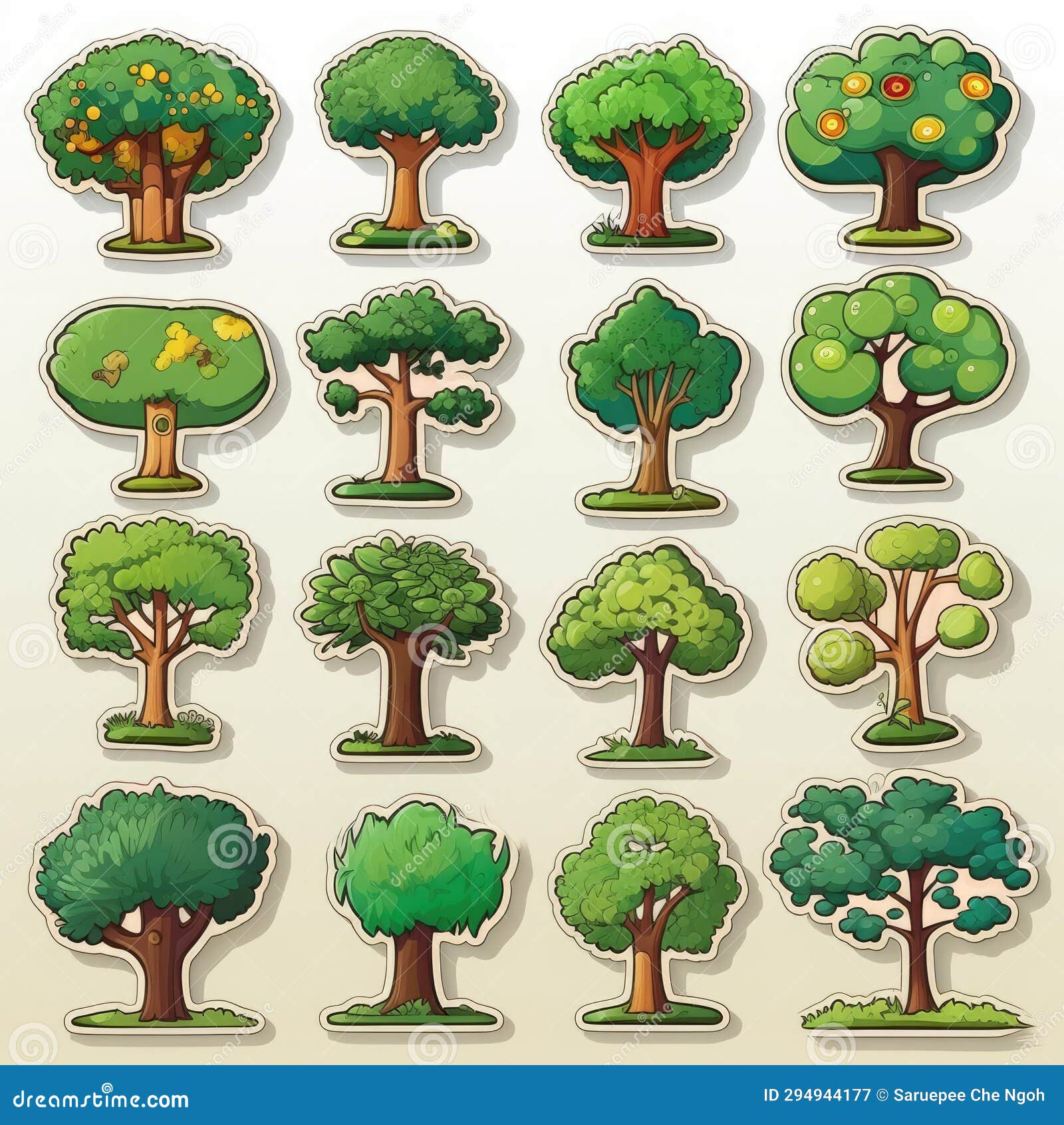 Sticker Cartoon Cute Tree. AI Generative Stock Illustration ...