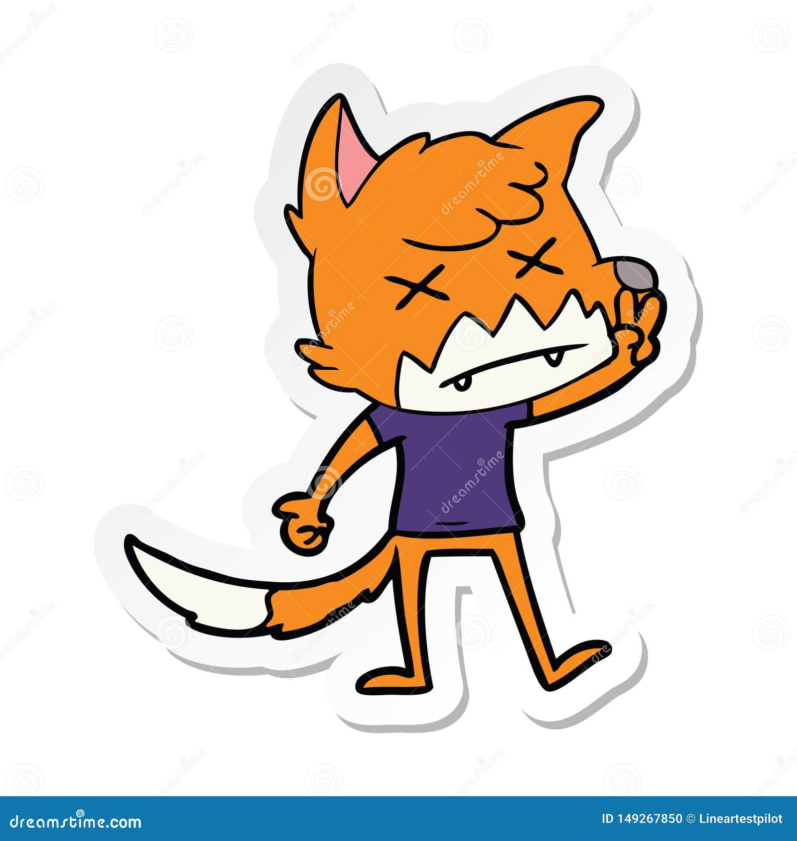 Sticker of a Cartoon Dead Fox Stock Vector - Illustration of retro ...