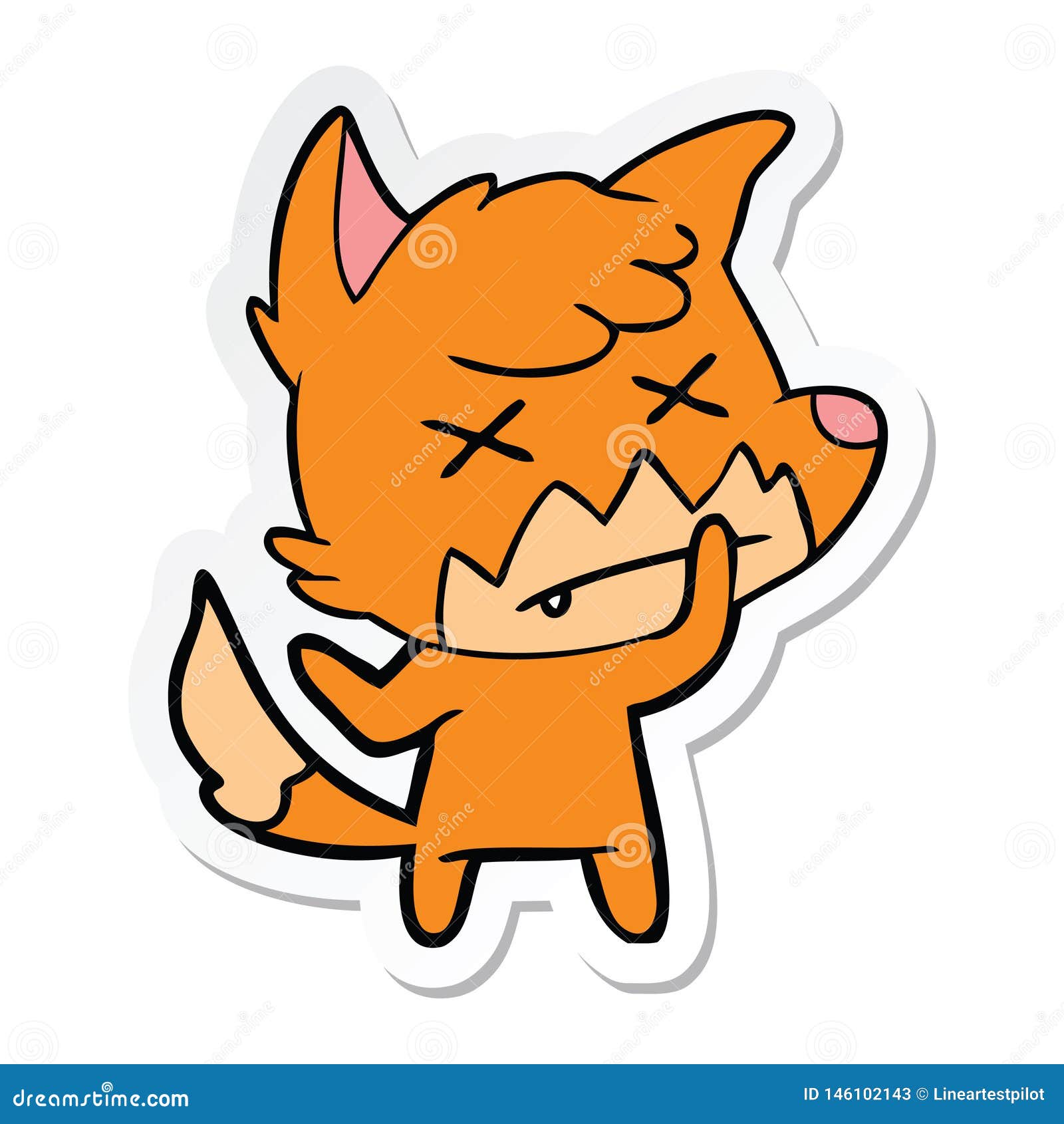 Sticker of a Cartoon Dead Fox Stock Vector - Illustration of stick ...