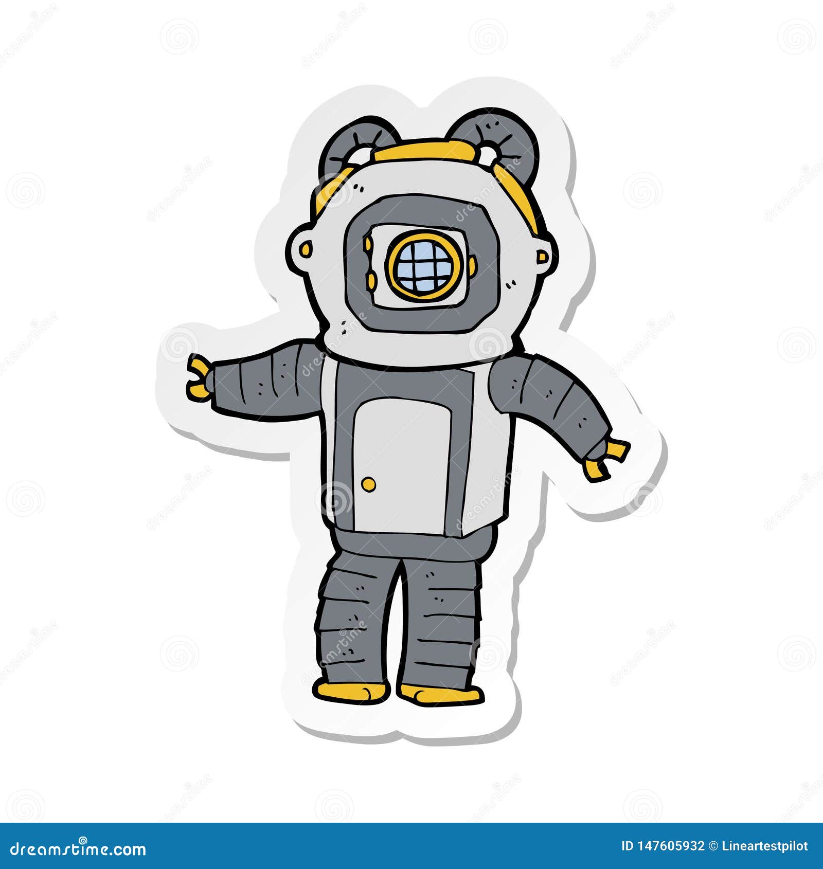 Sticker of a Cartoon Deep Sea Diver Stock Vector - Illustration of ...