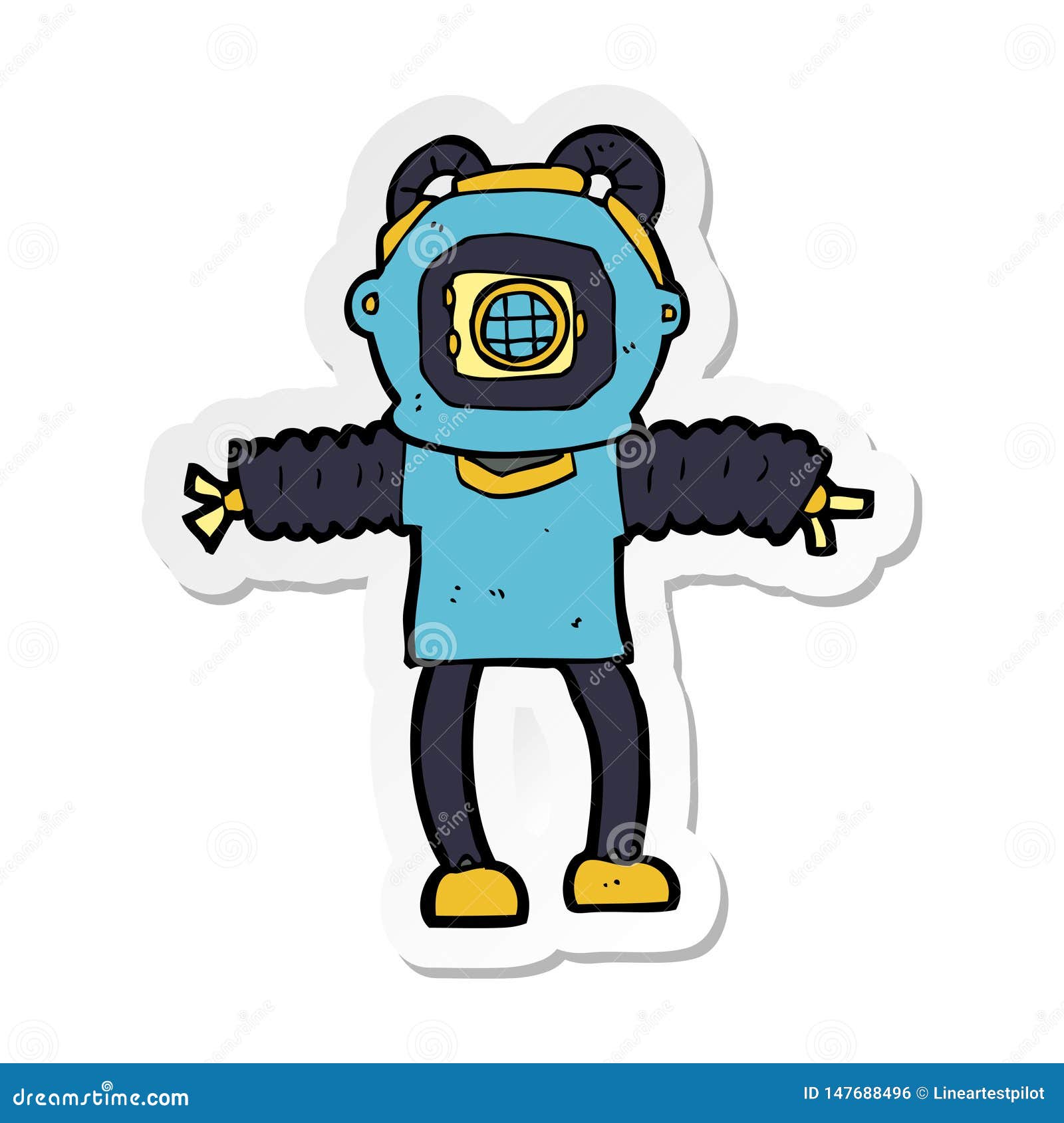 Sticker of a Cartoon Deep Sea Diver Stock Vector - Illustration of ...