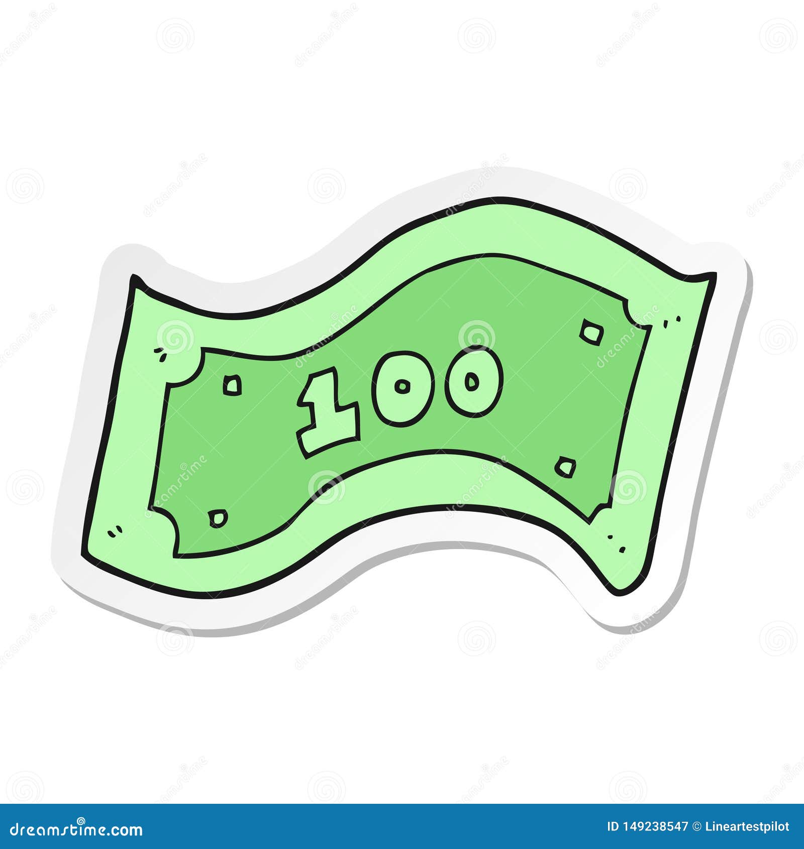 Sticker of a Cartoon 100 Dollar Bill Stock Vector - Illustration of ...
