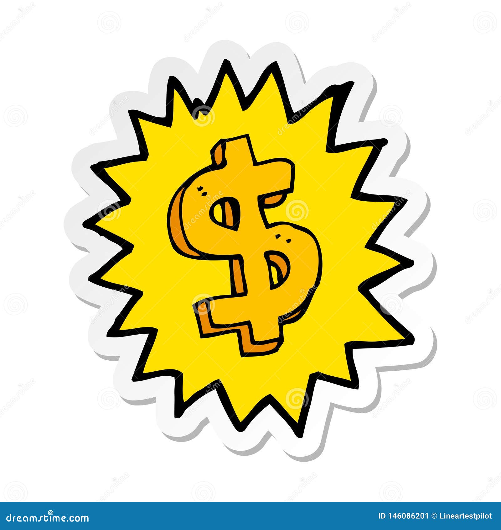 Sticker of a Cartoon Dollar Symbol Stock Vector - Illustration of retro ...