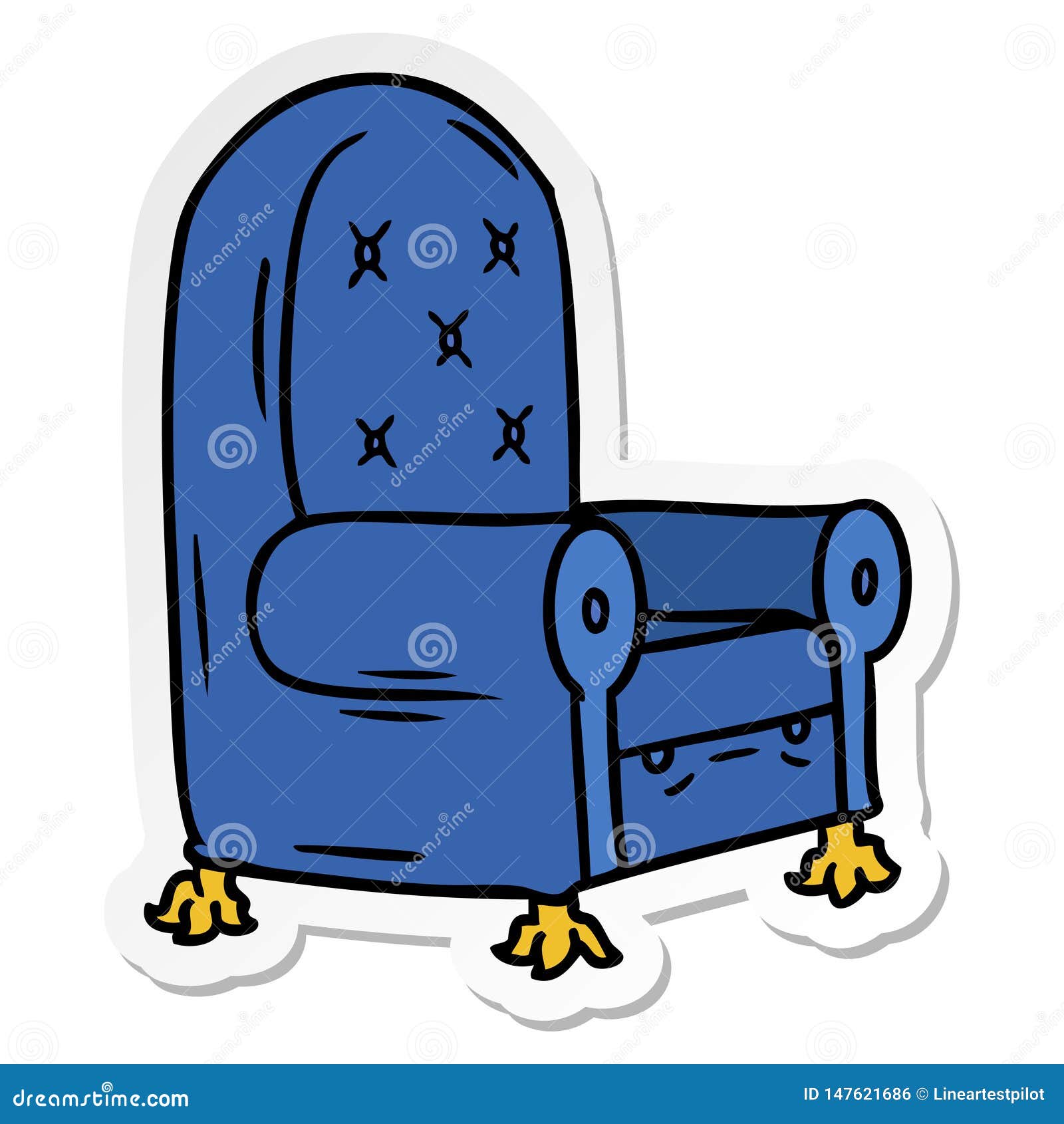 Sticker Cartoon Doodle of a Blue Arm Chair Stock Vector - Illustration ...