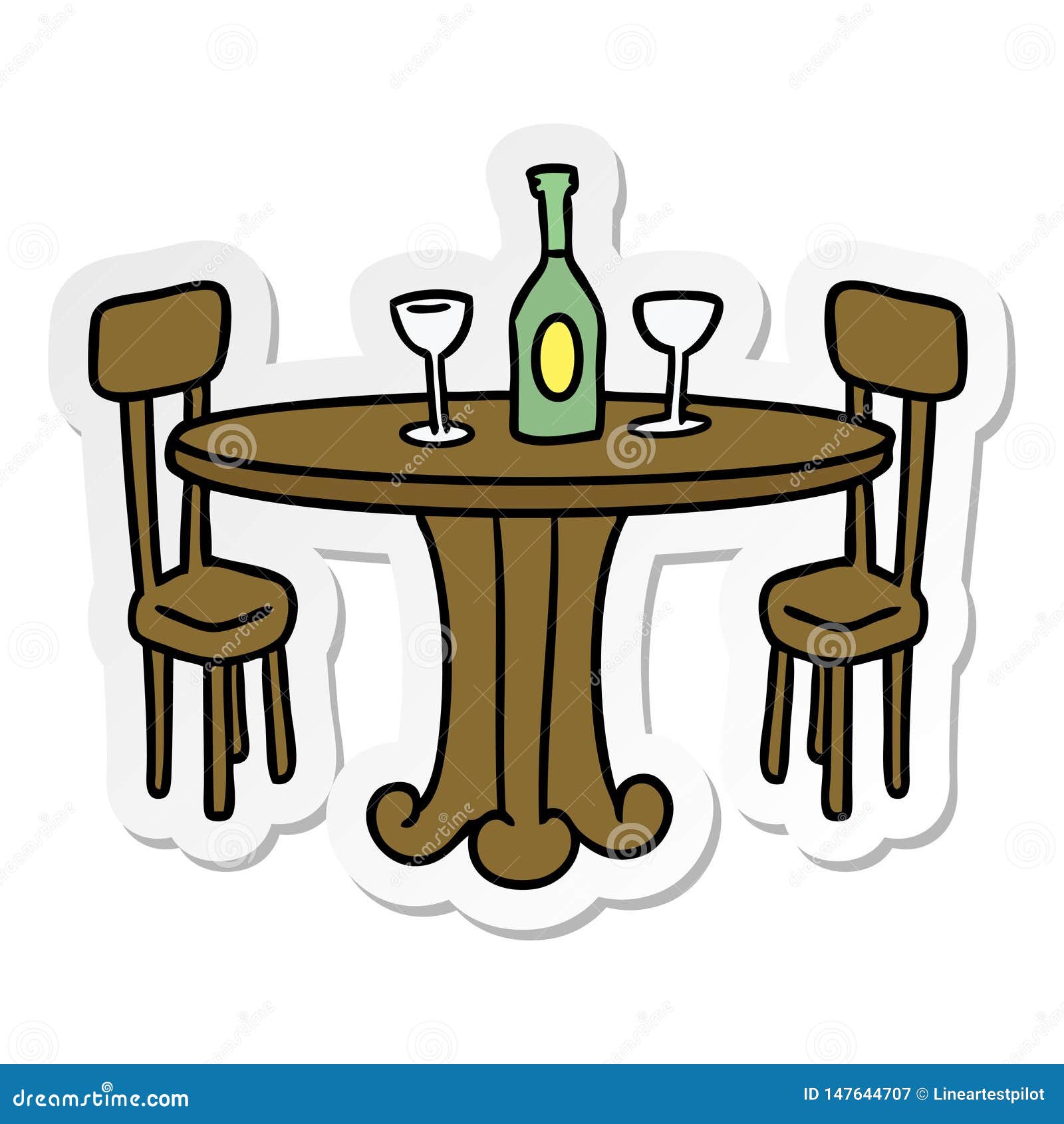 Sticker Cartoon Doodle Dinner Table and Drinks Stock Vector ...