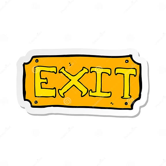 Sticker of a Cartoon Exit Sign Stock Vector - Illustration of retro ...