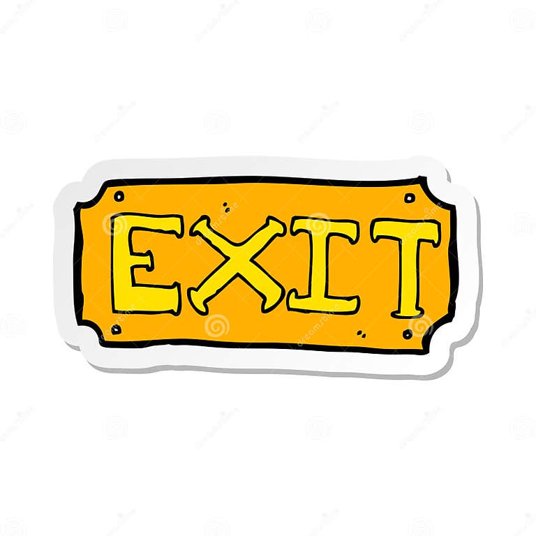 Sticker of a Cartoon Exit Sign Stock Vector - Illustration of retro ...