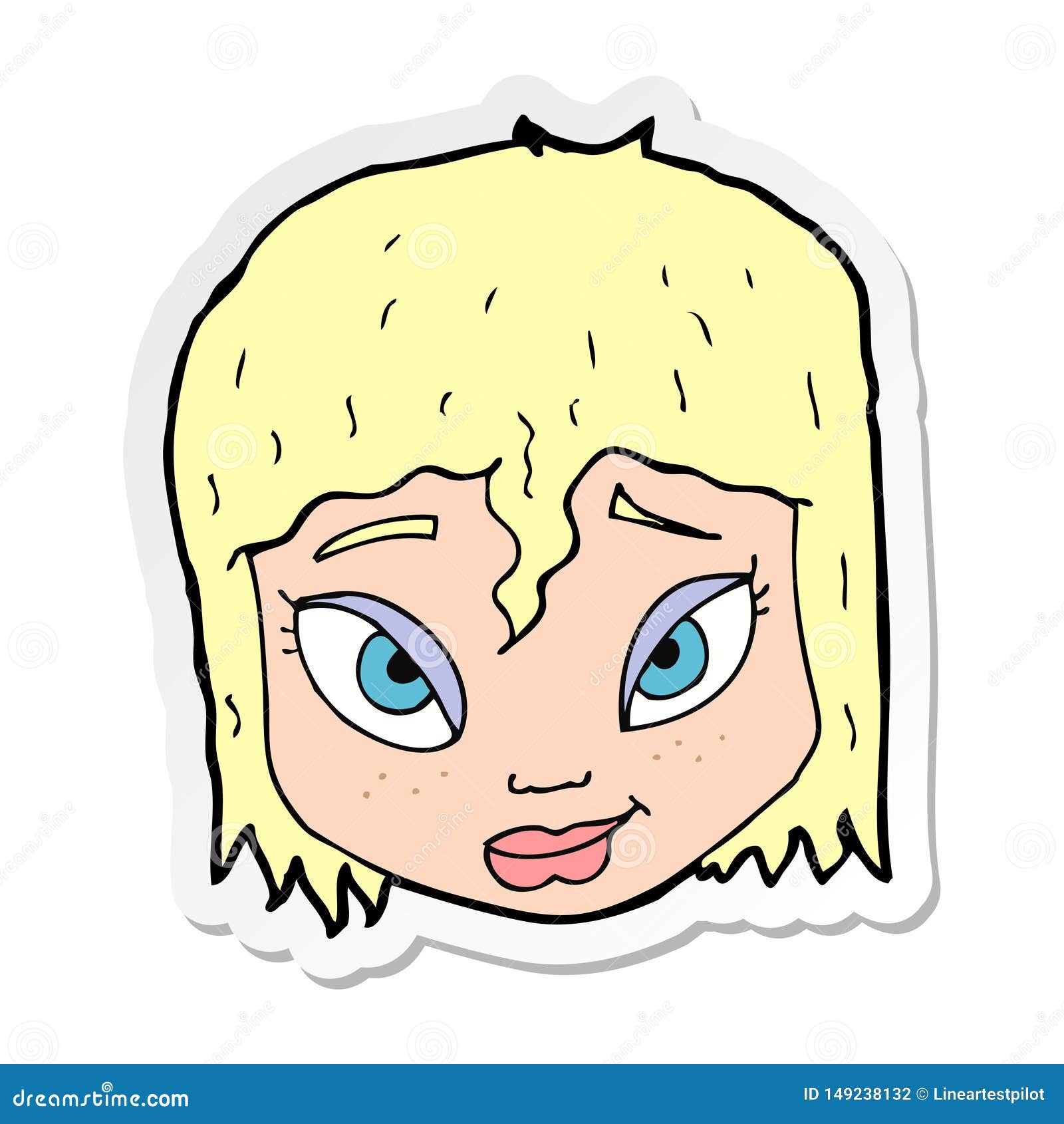 Sticker of a Cartoon Female Face Stock Vector - Illustration of simple ...