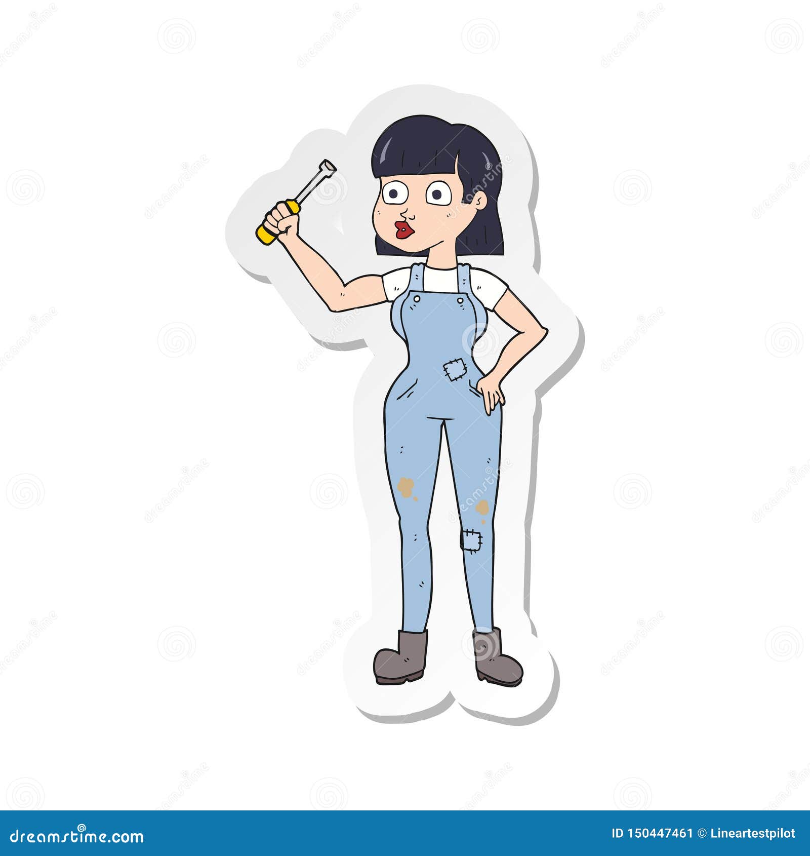 Sticker of a Cartoon Female Mechanic Stock Vector - Illustration of ...
