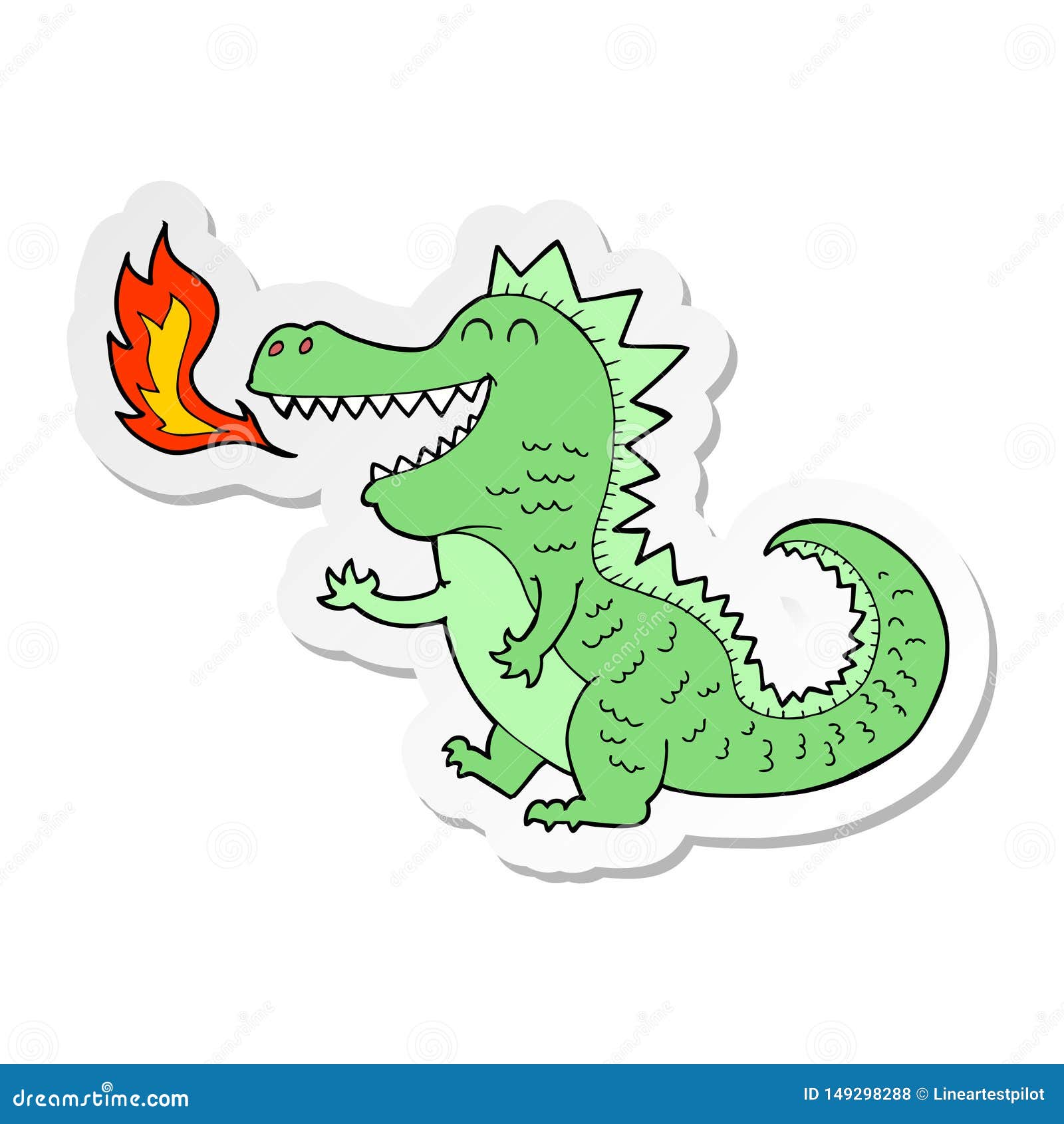 Sticker of a Cartoon Fire Breathing Dragon Stock Vector - Illustration ...