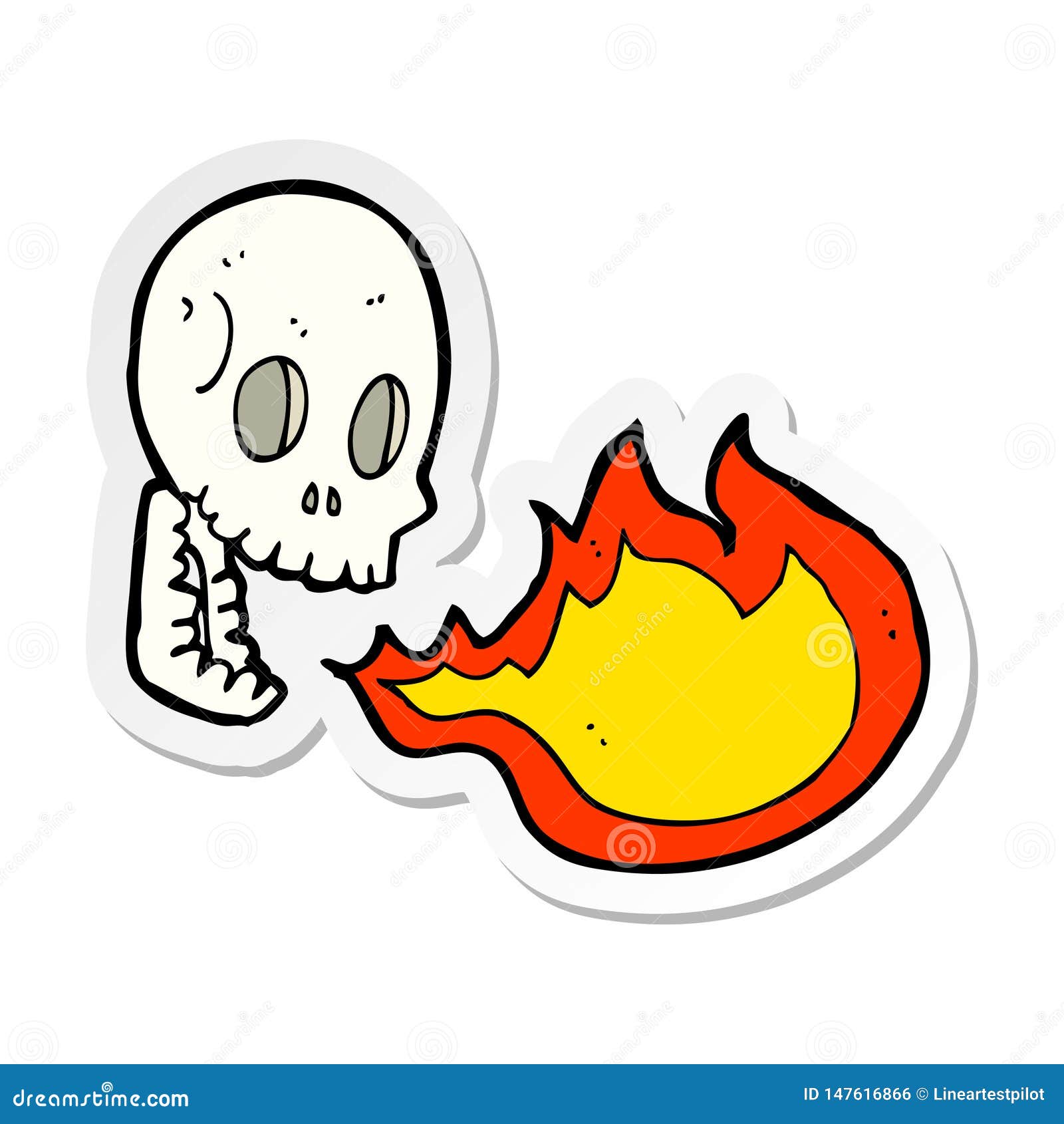 Sticker of a Cartoon Fire Breathing Skull Stock Vector - Illustration ...