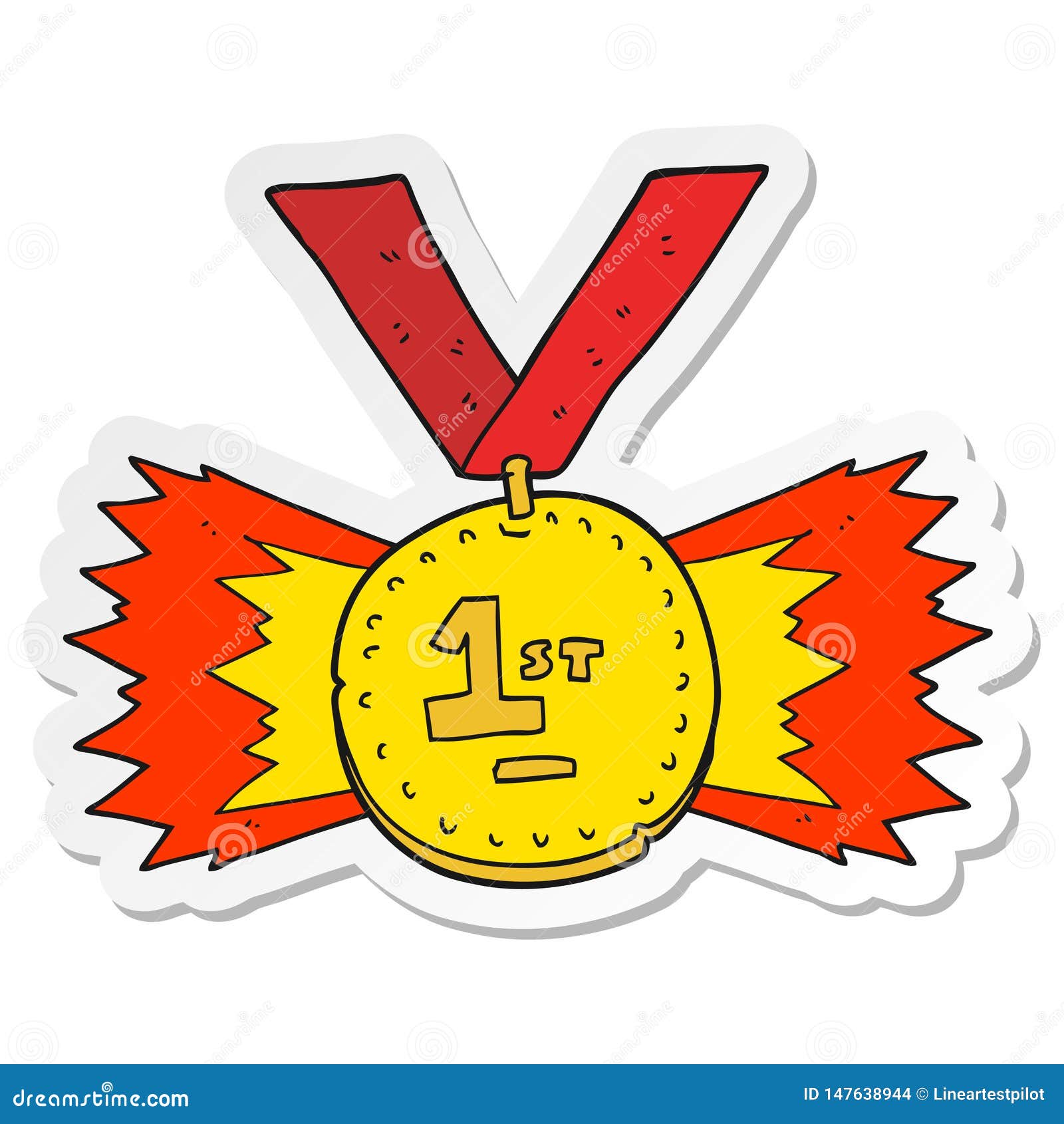 Sticker of a Cartoon First Place Medal Stock Vector - Illustration of ...