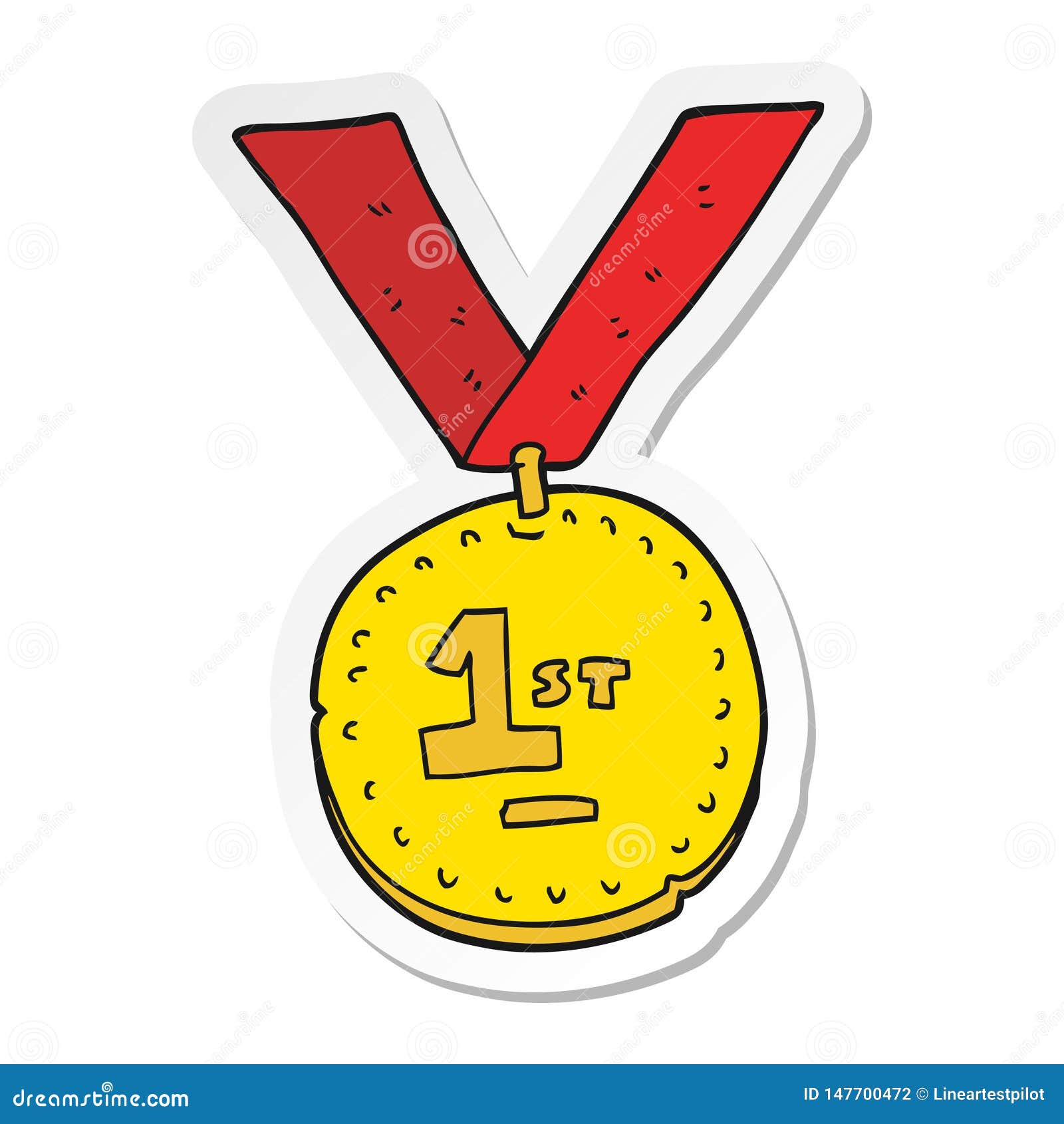 Sticker of a Cartoon First Place Medal Stock Vector - Illustration of ...