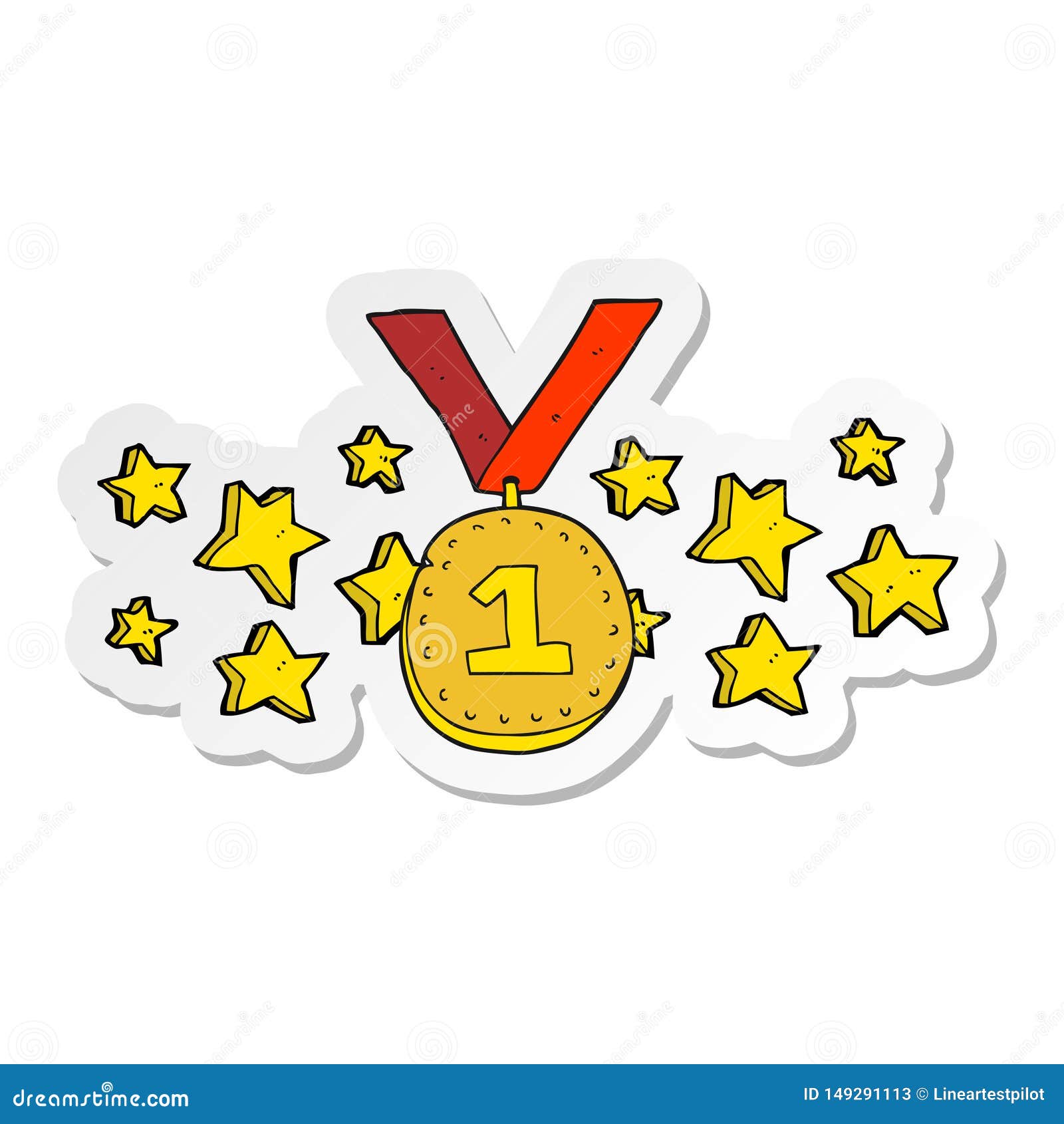 Sticker of a Cartoon First Place Medal Stock Vector - Illustration of ...