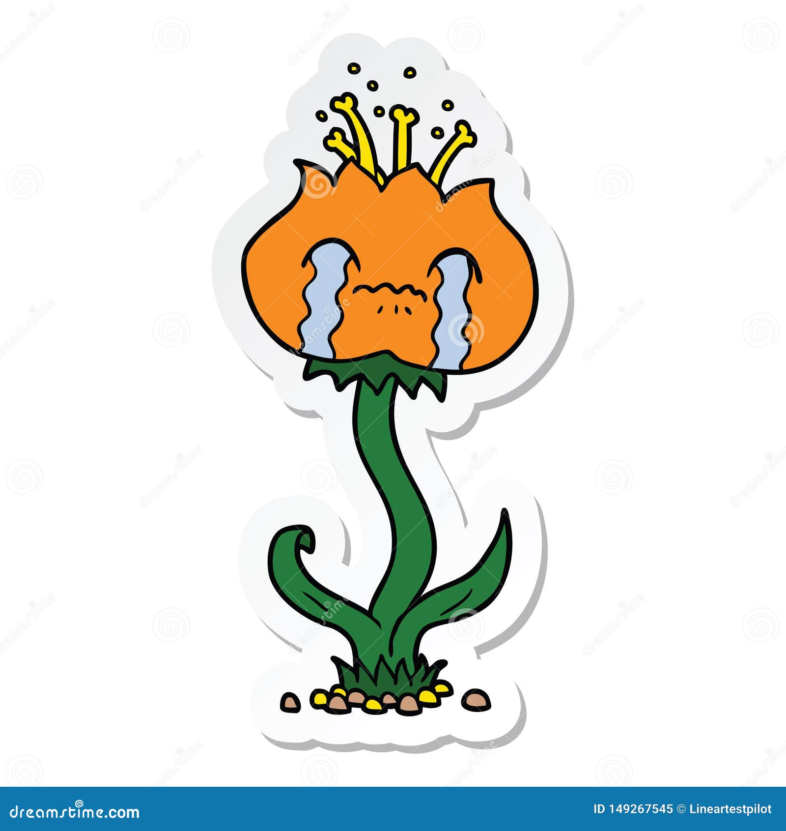 Sticker of a Cartoon Flower Crying Stock Vector - Illustration of stick ...
