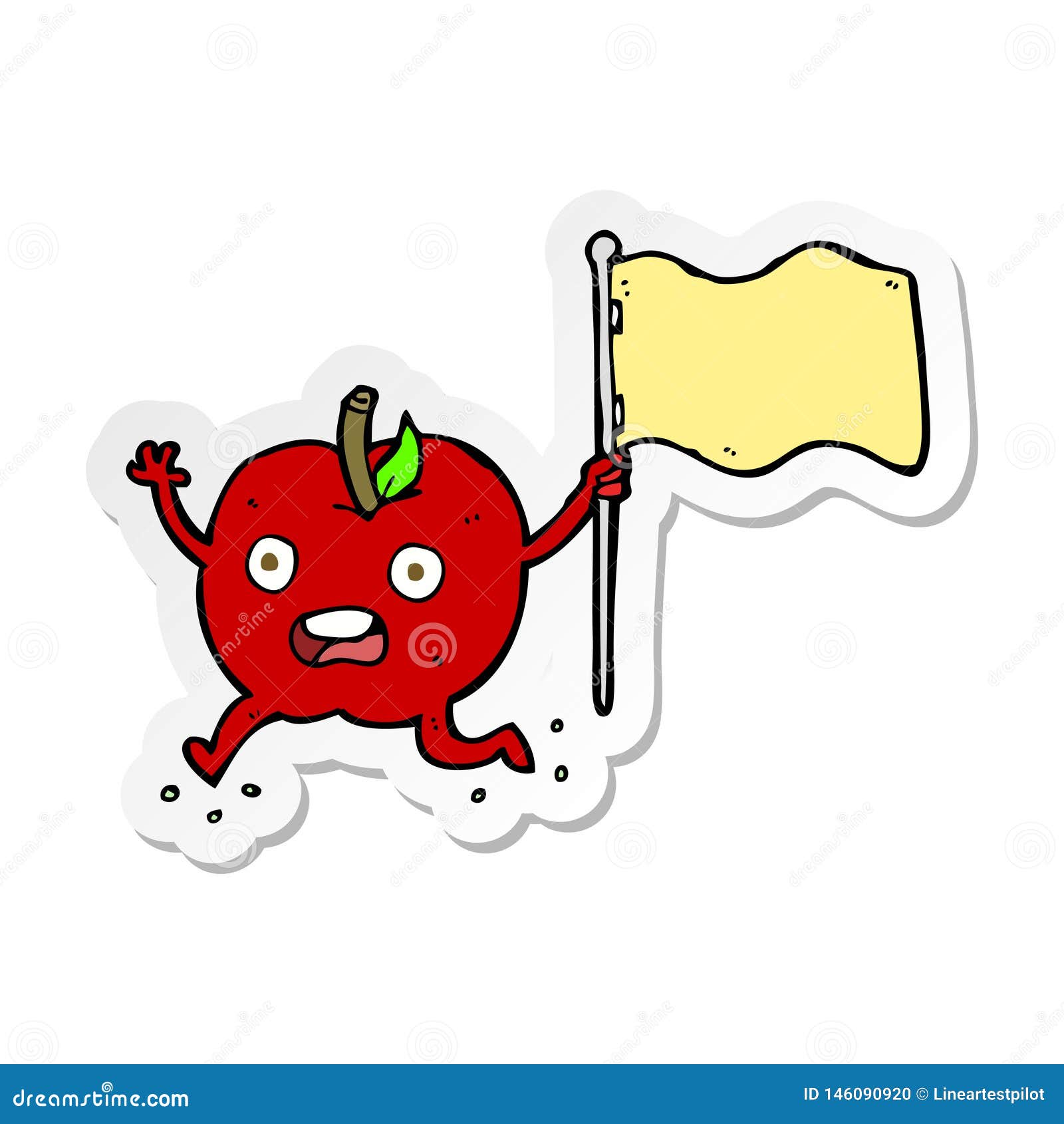 Sticker of a Cartoon Funny Apple with Flag Stock Vector - Illustration ...