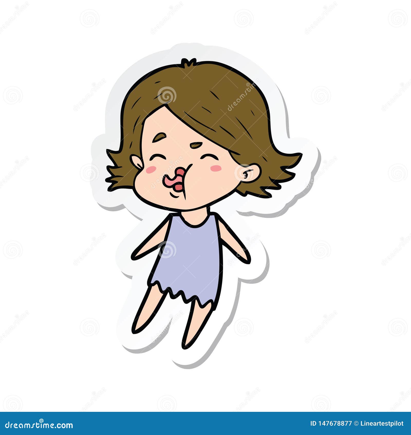 Sticker of a Cartoon Girl Pulling Face Stock Vector - Illustration of ...