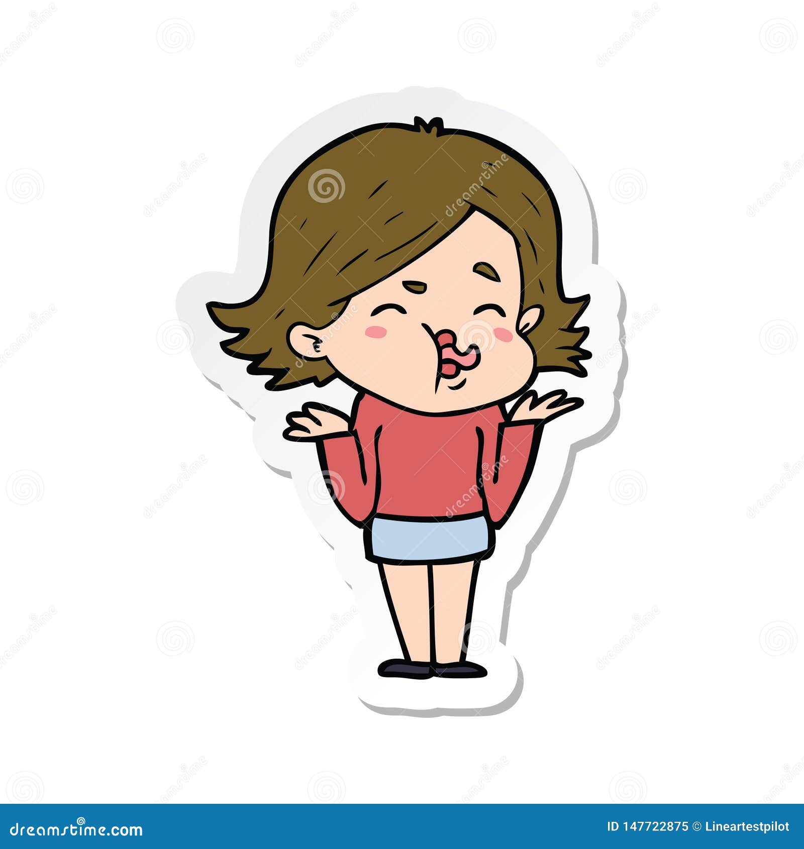 Sticker of a Cartoon Girl Pulling Face Stock Vector - Illustration of ...